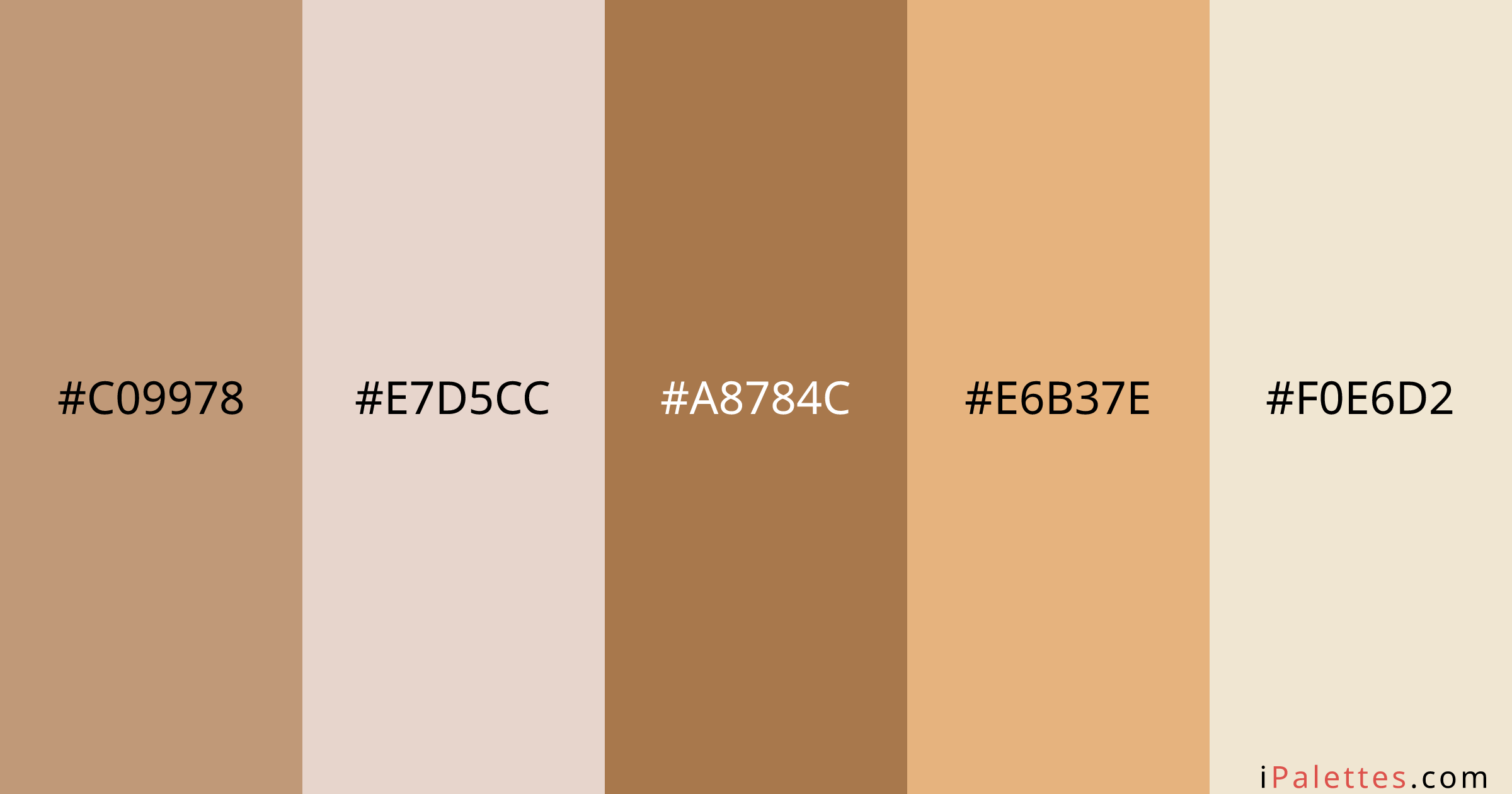 Eggnog Color Palette and colors #c09978 #e7d5cc #a8784c #e6b37e #f0e6d2 ...