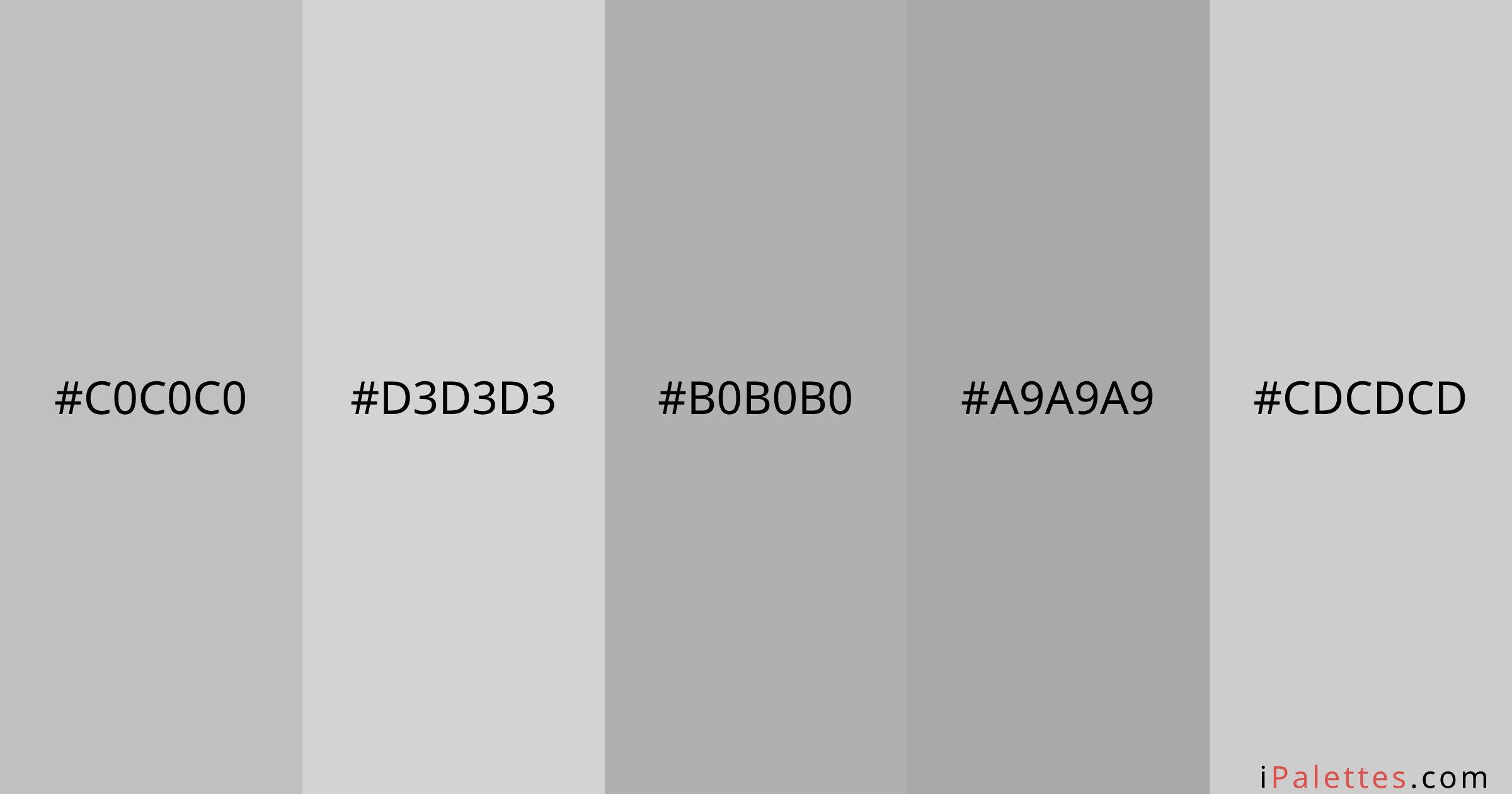 Silver Color Palette and colors #c0c0c0 #d3d3d3 #b0b0b0 #a9a9a9 #cdcdcd ...