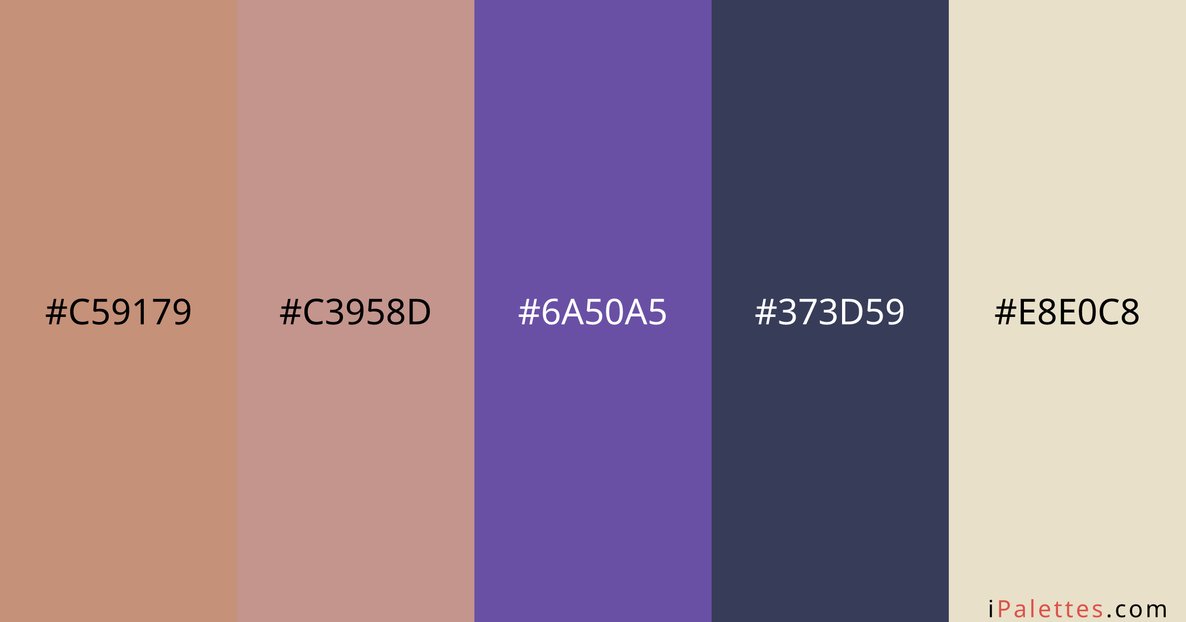 Luxury Color Palette and colors #c59179 #c3958d #6a50a5 #373d59 #e8e0c8 ...