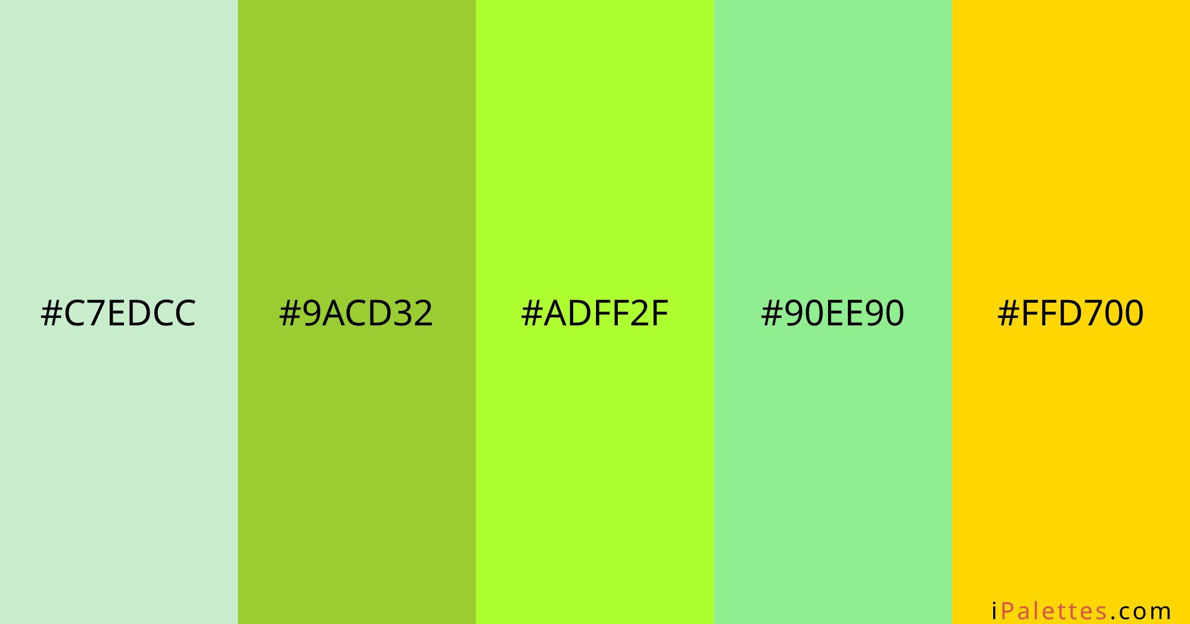 Green yellow Color Palette and colors #c7edcc #9acd32 #adff2f #90ee90 # ...