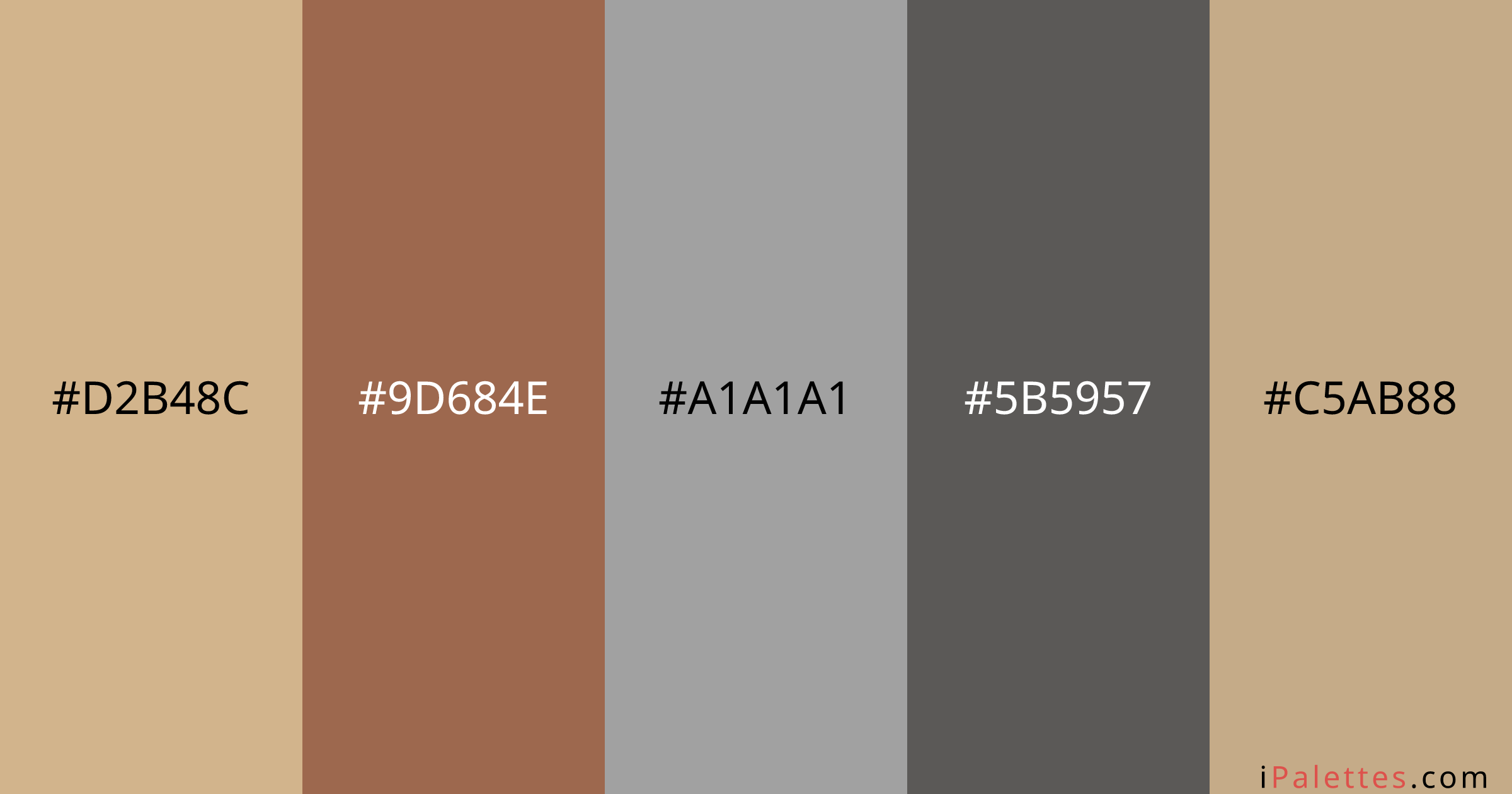 Table Color Palette and colors #d2b48c #9d684e #a1a1a1 #5b5957 #c5ab88 ...