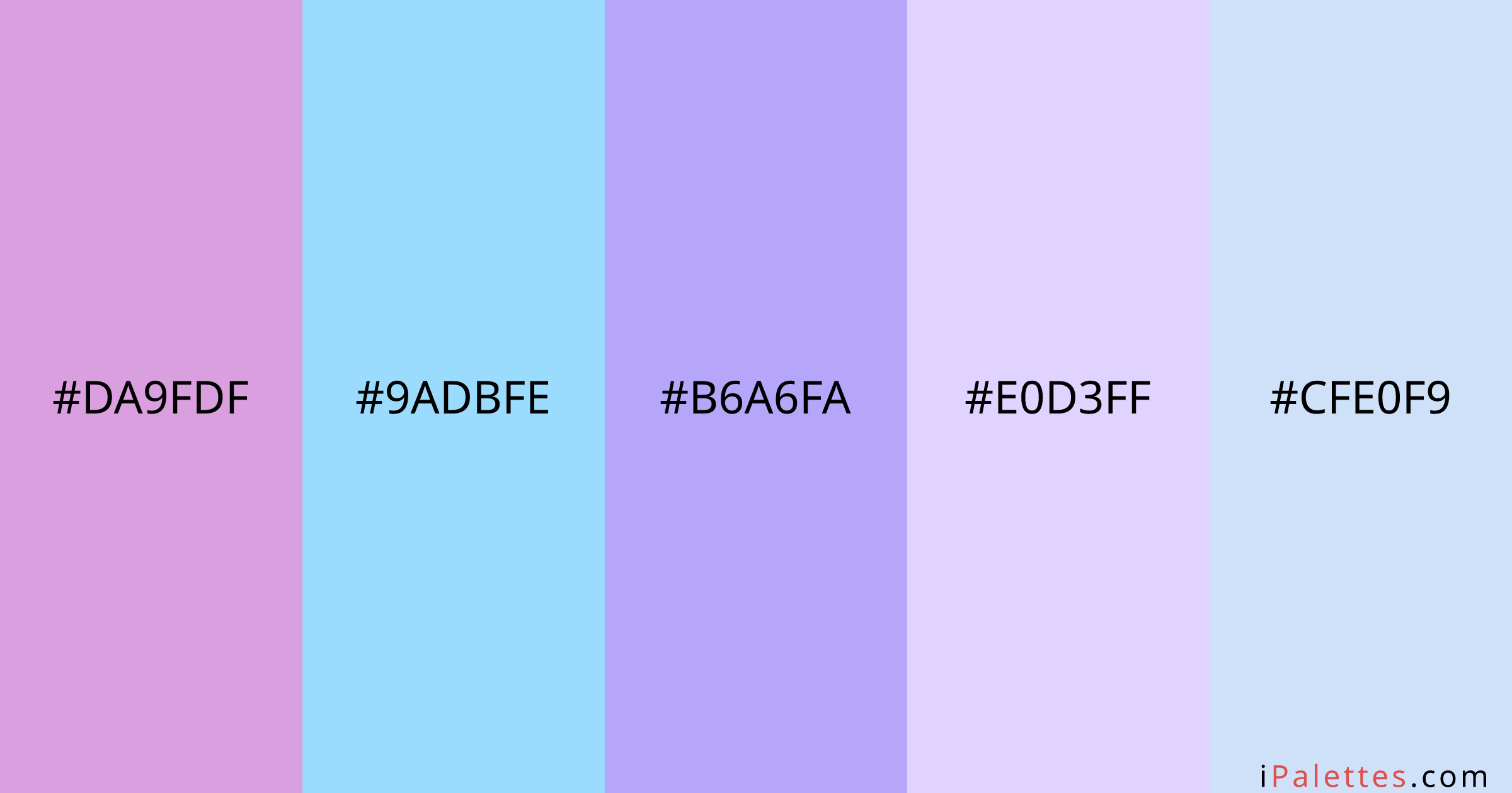 DA9FDF 9ADBFE Color Palette and colors #da9fdf #9adbfe #b6a6fa #e0d3ff ...