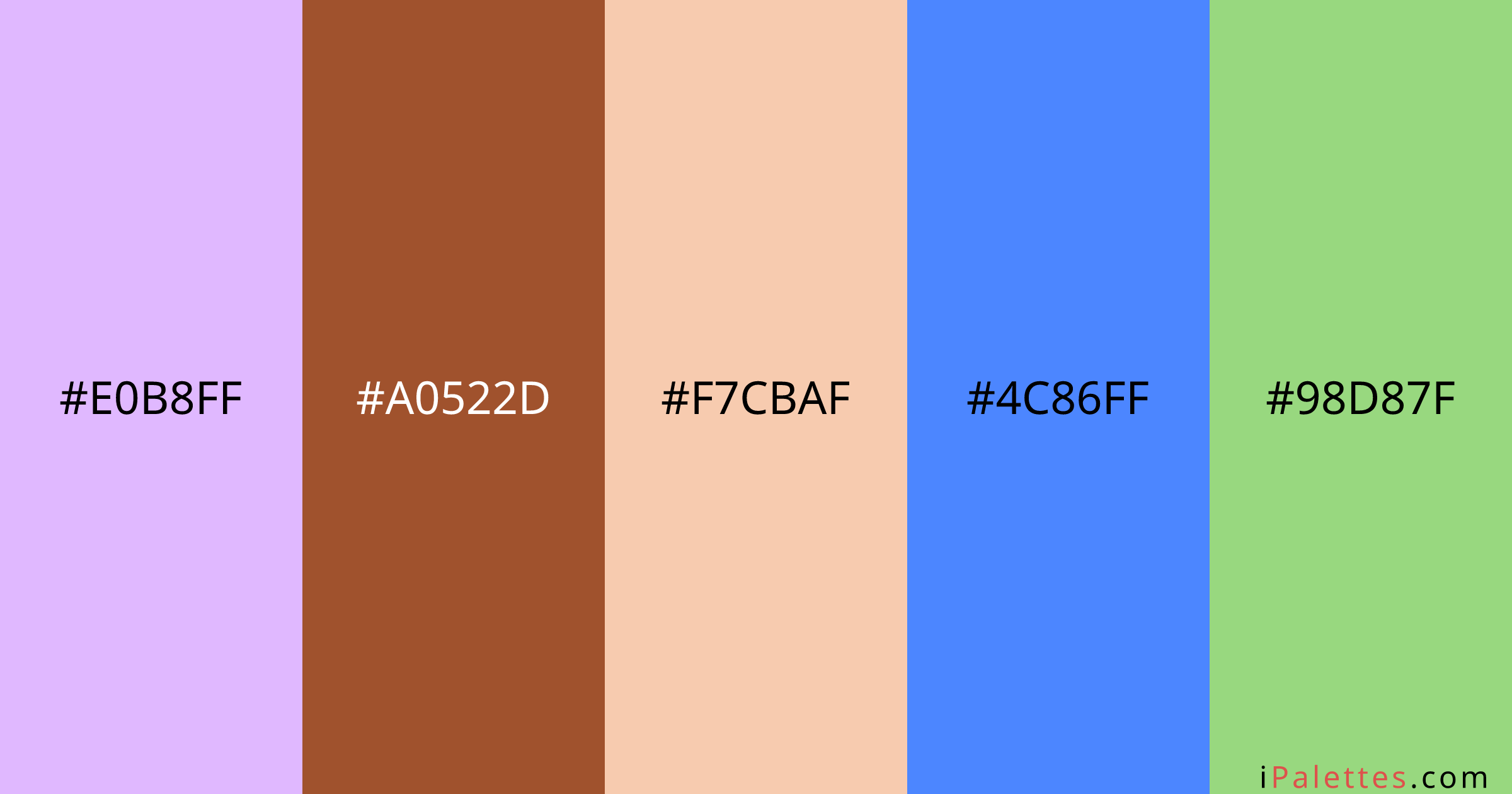Polaroid Color Palette and colors #e0b8ff #a0522d #f7cbaf #4c86ff ...