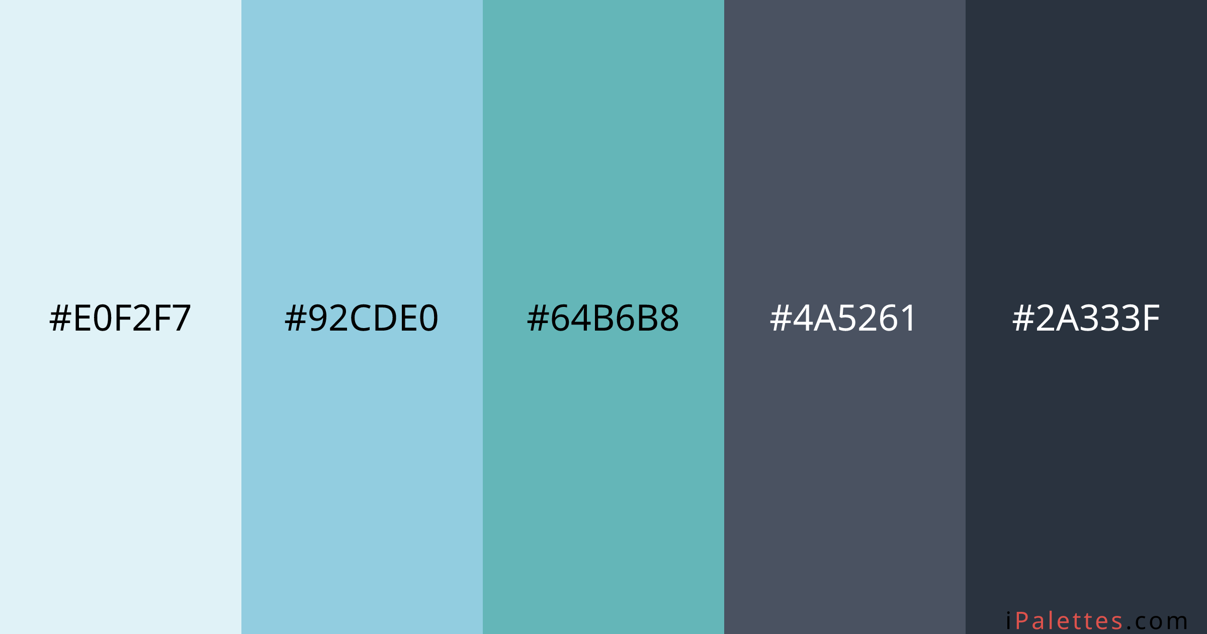 New age Color Palette and colors #e0f2f7 #92cde0 #64b6b8 #4a5261 ...