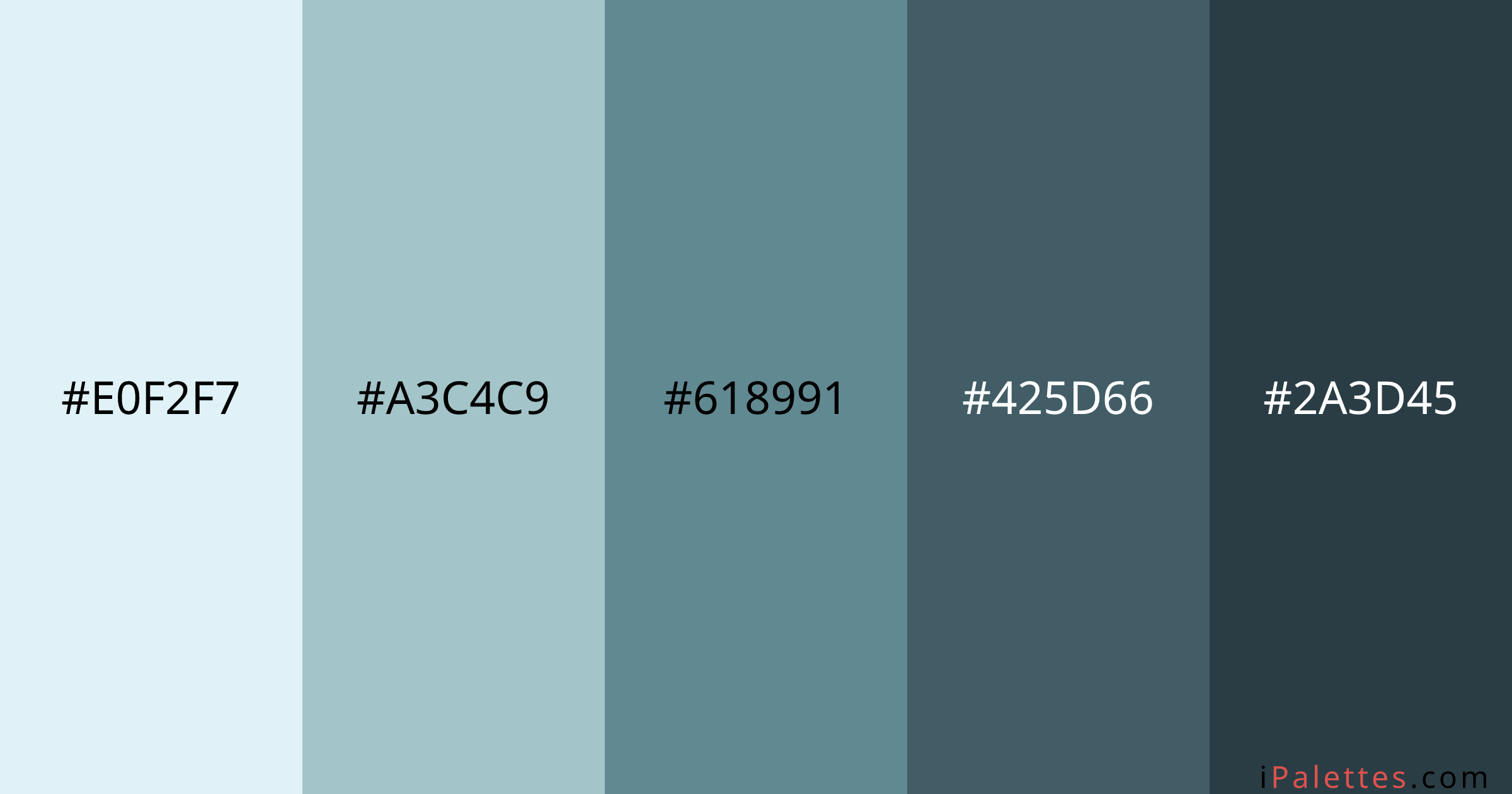 Moonstone Color Palette and colors #e0f2f7 #a3c4c9 #618991 #425d66 ...