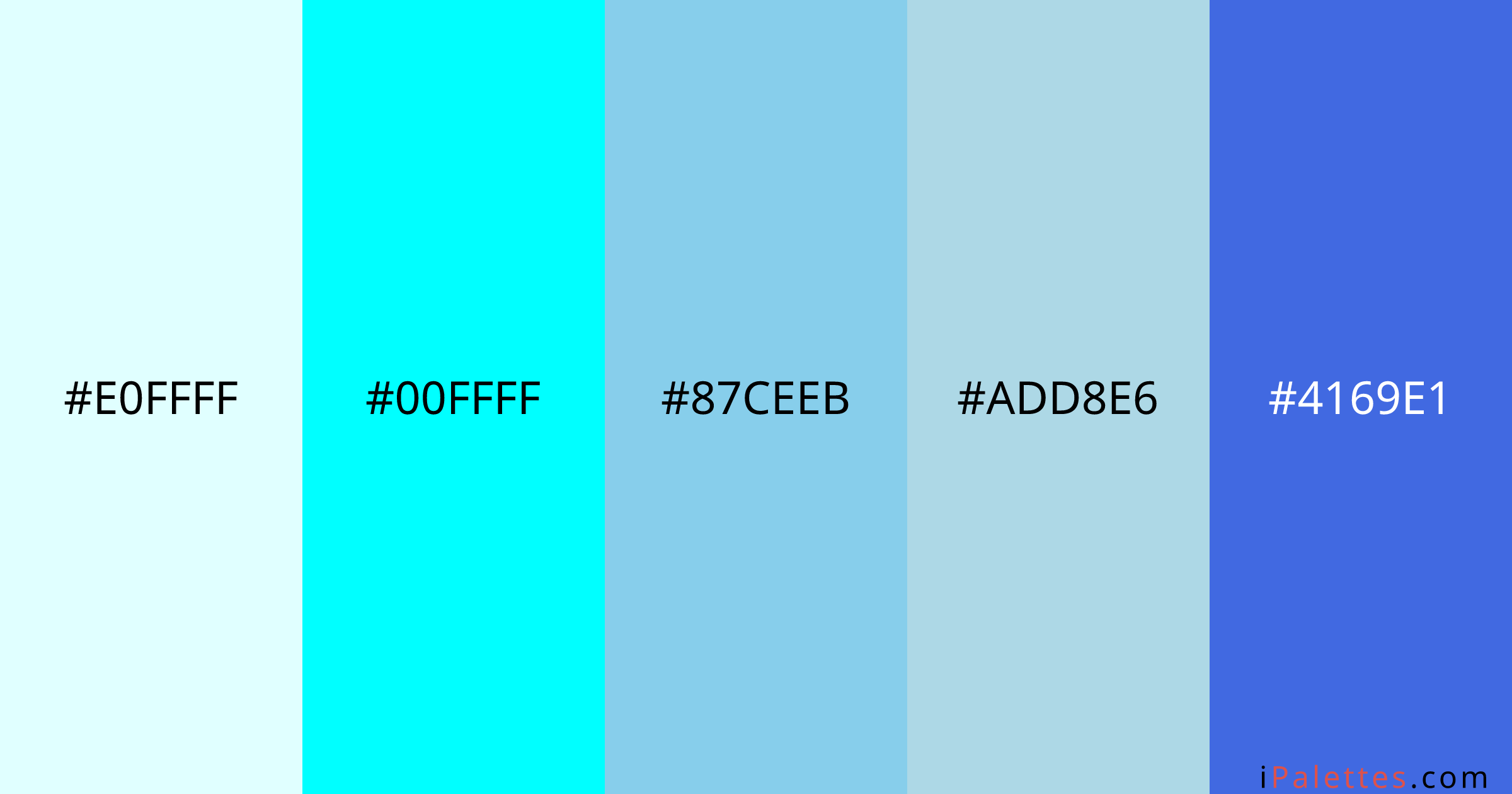 ClearerChorded Color Palette and colors #e0ffff #00ffff #87ceeb #add8e6 ...