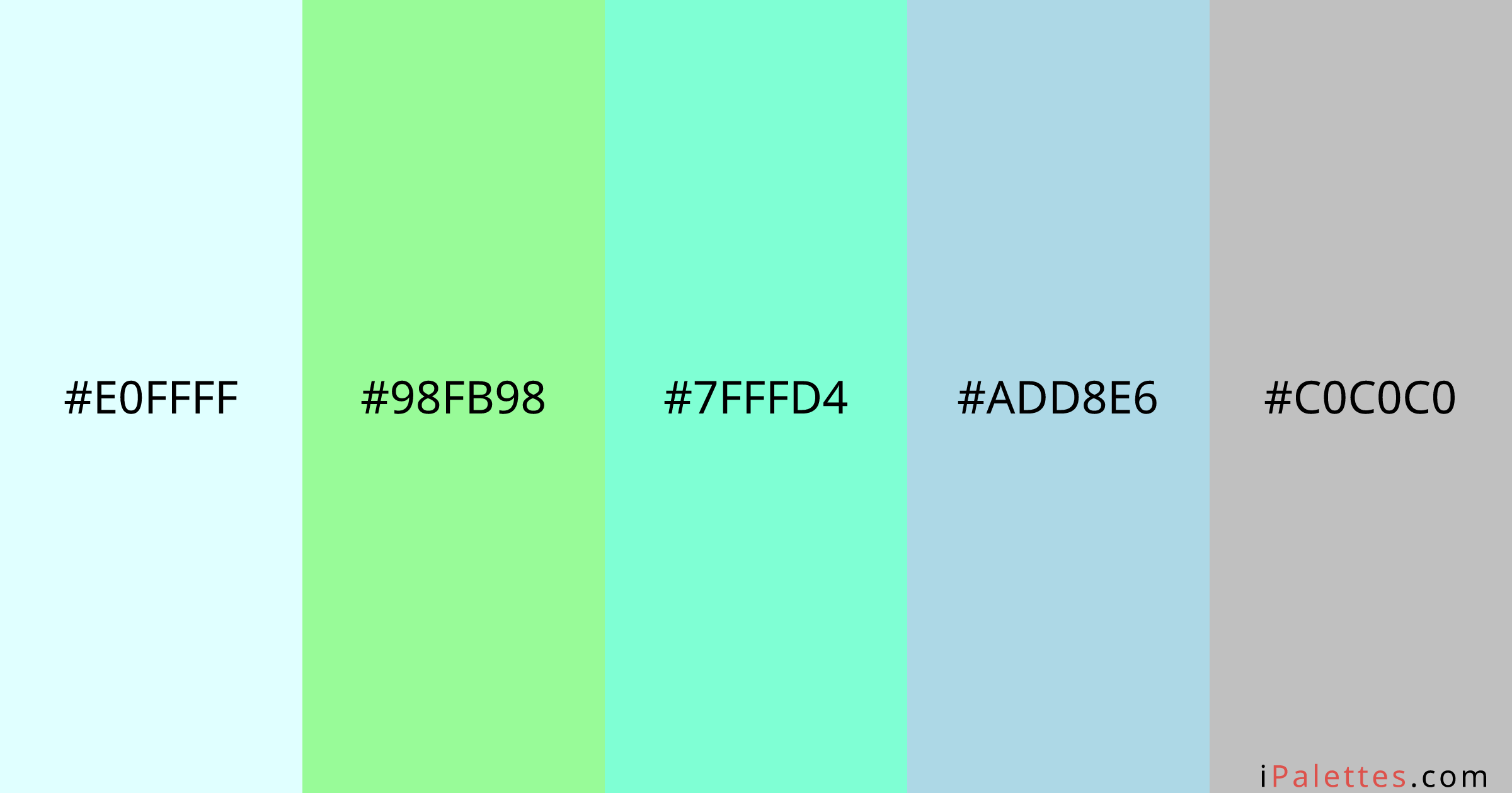 Japan github soft cool Color Palette and colors #e0ffff #98fb98 #7fffd4 ...