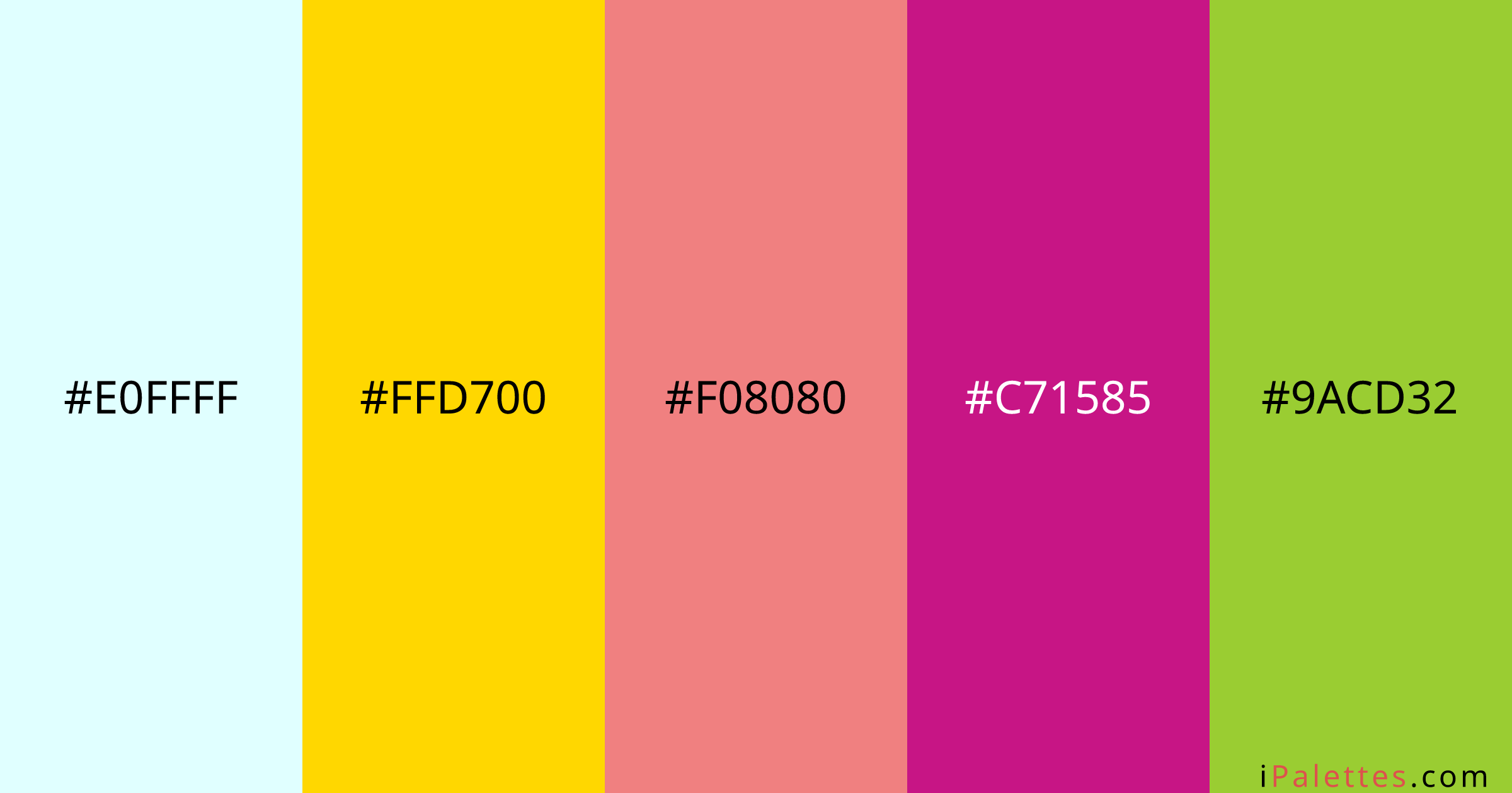 Serena Valentine Color Palette and colors #e0ffff #ffd700 #f08080 # ...