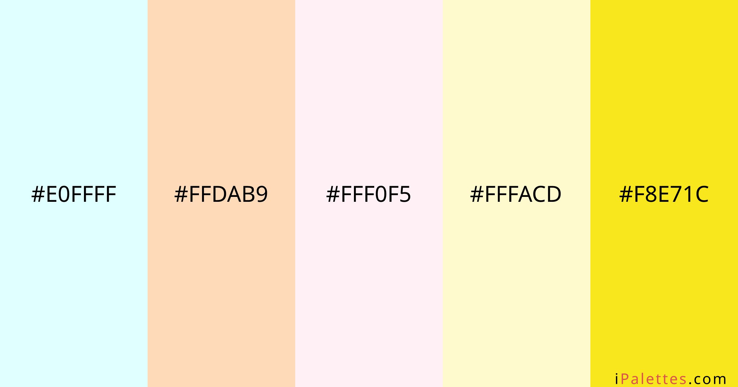 Eternal sugar Color Palette and colors #e0ffff #ffdab9 #fff0f5 #fffacd ...