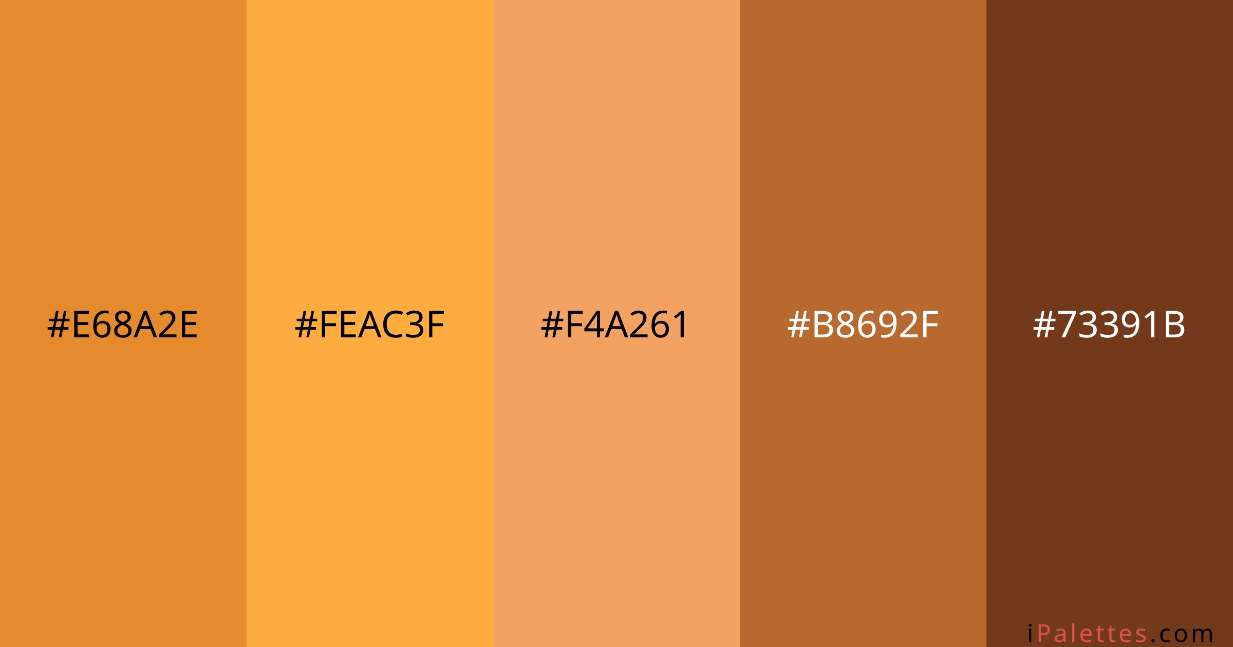 费大厨 Color Palette and colors #e68a2e #feac3f #f4a261 #b8692f #73391b ...