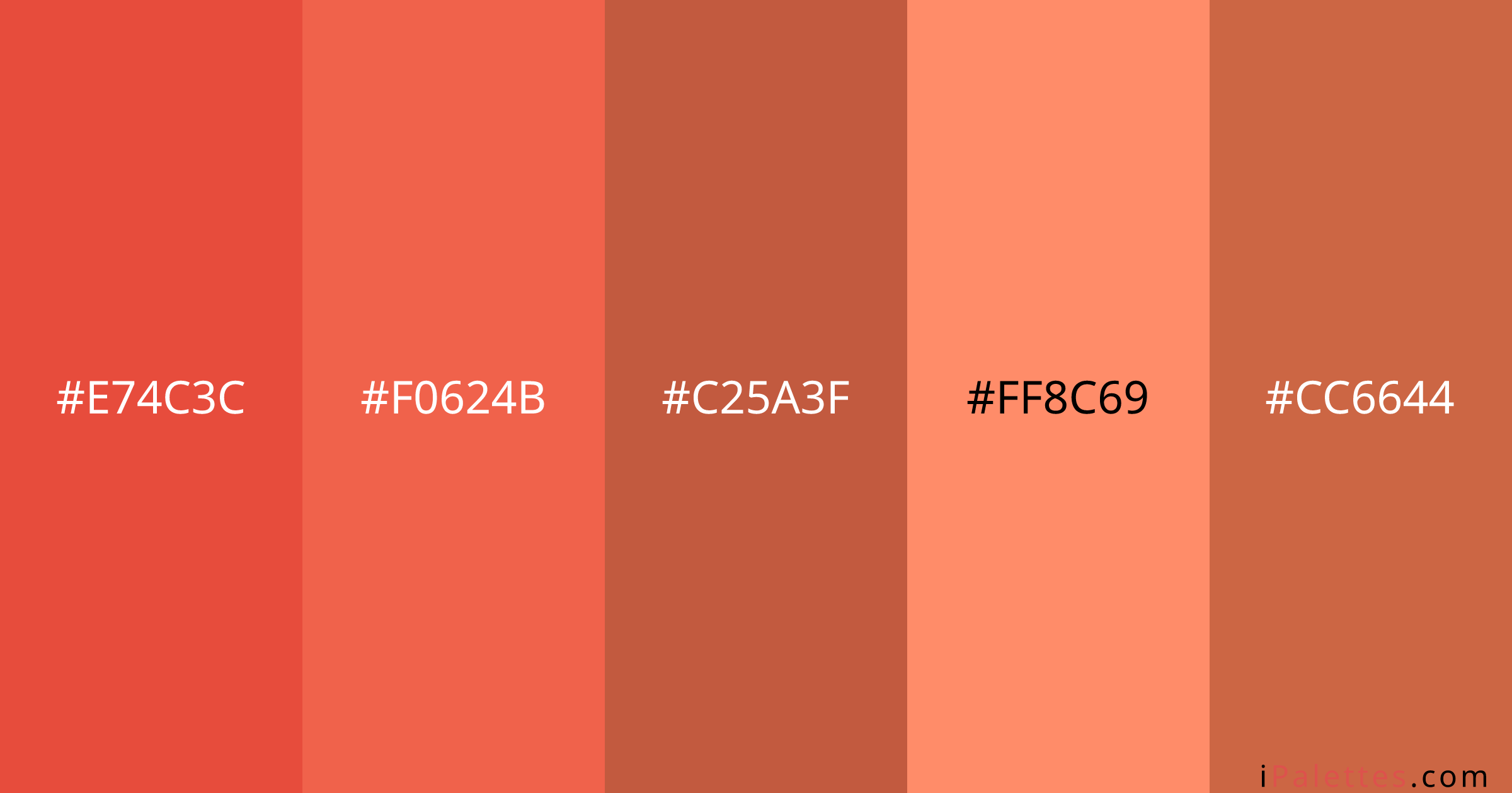 E74C3C Color Palette and colors #e74c3c #f0624b #c25a3f #ff8c69 #cc6644 ...