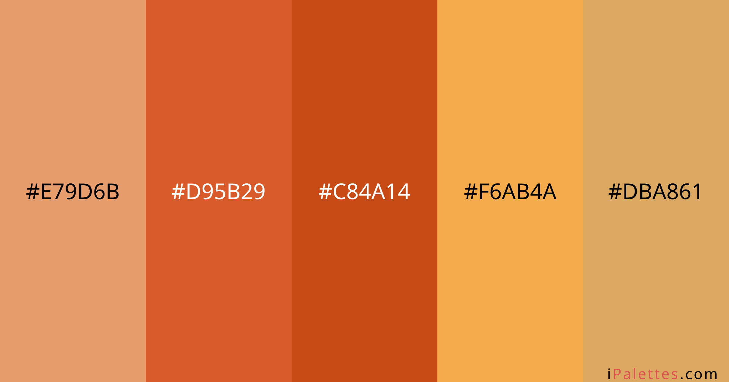 Applejack Color Palette and colors #e79d6b #d95b29 #c84a14 #f6ab4a # ...