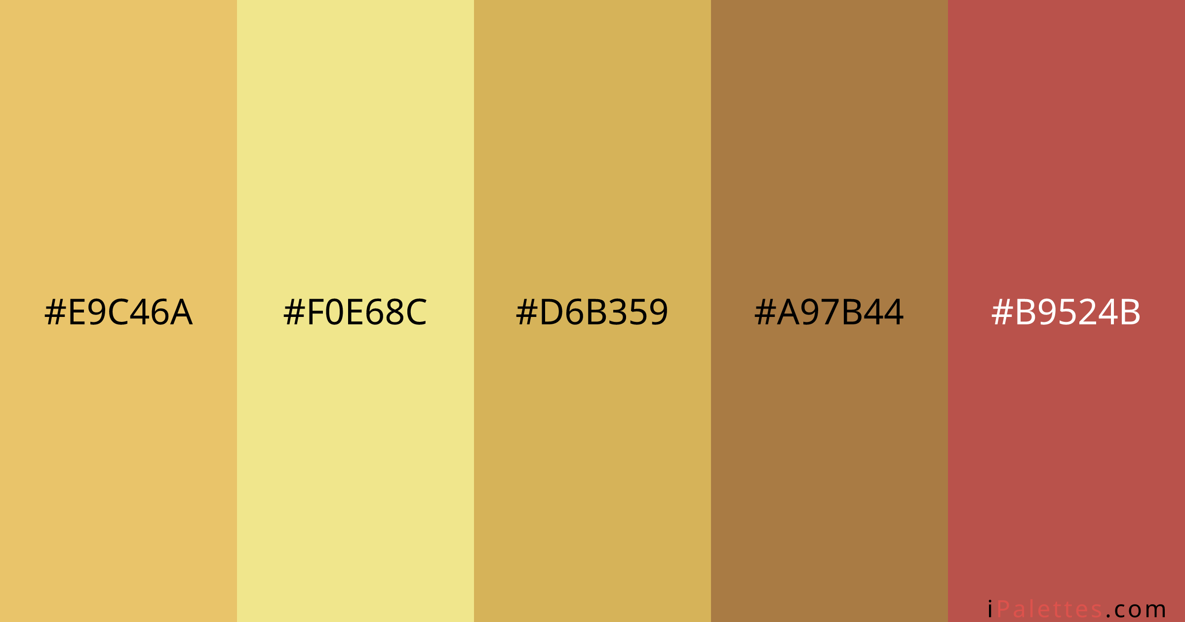 Cookie Color Palette and colors #e9c46a #f0e68c #d6b359 #a97b44 #b9524b ...