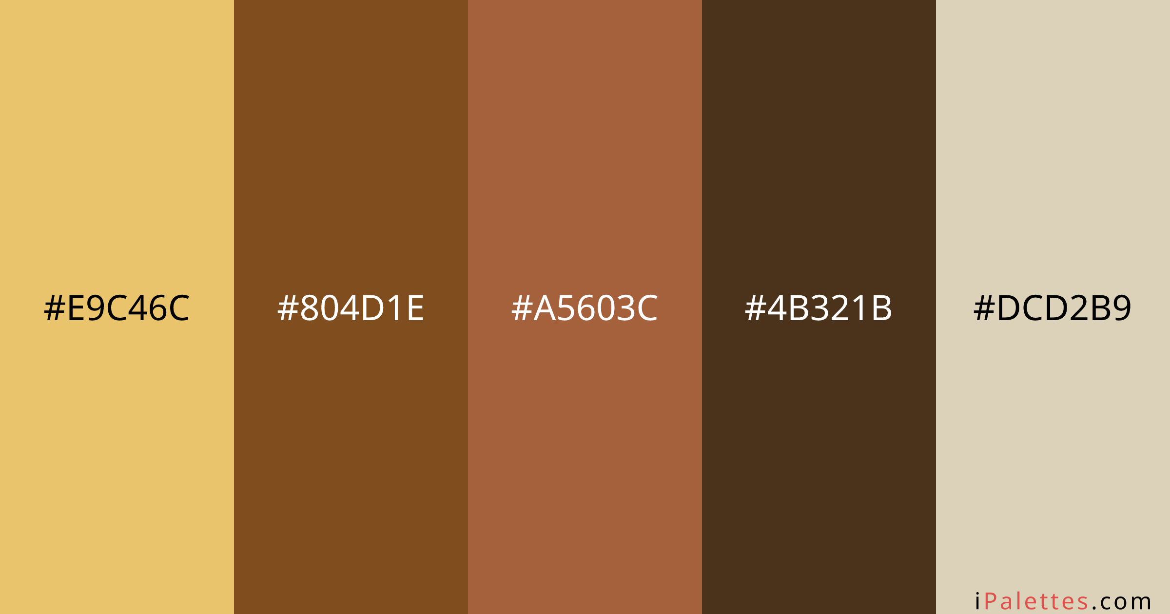 Humam Color Palette and colors #e9c46c #804d1e #a5603c #4b321b #dcd2b9 ...