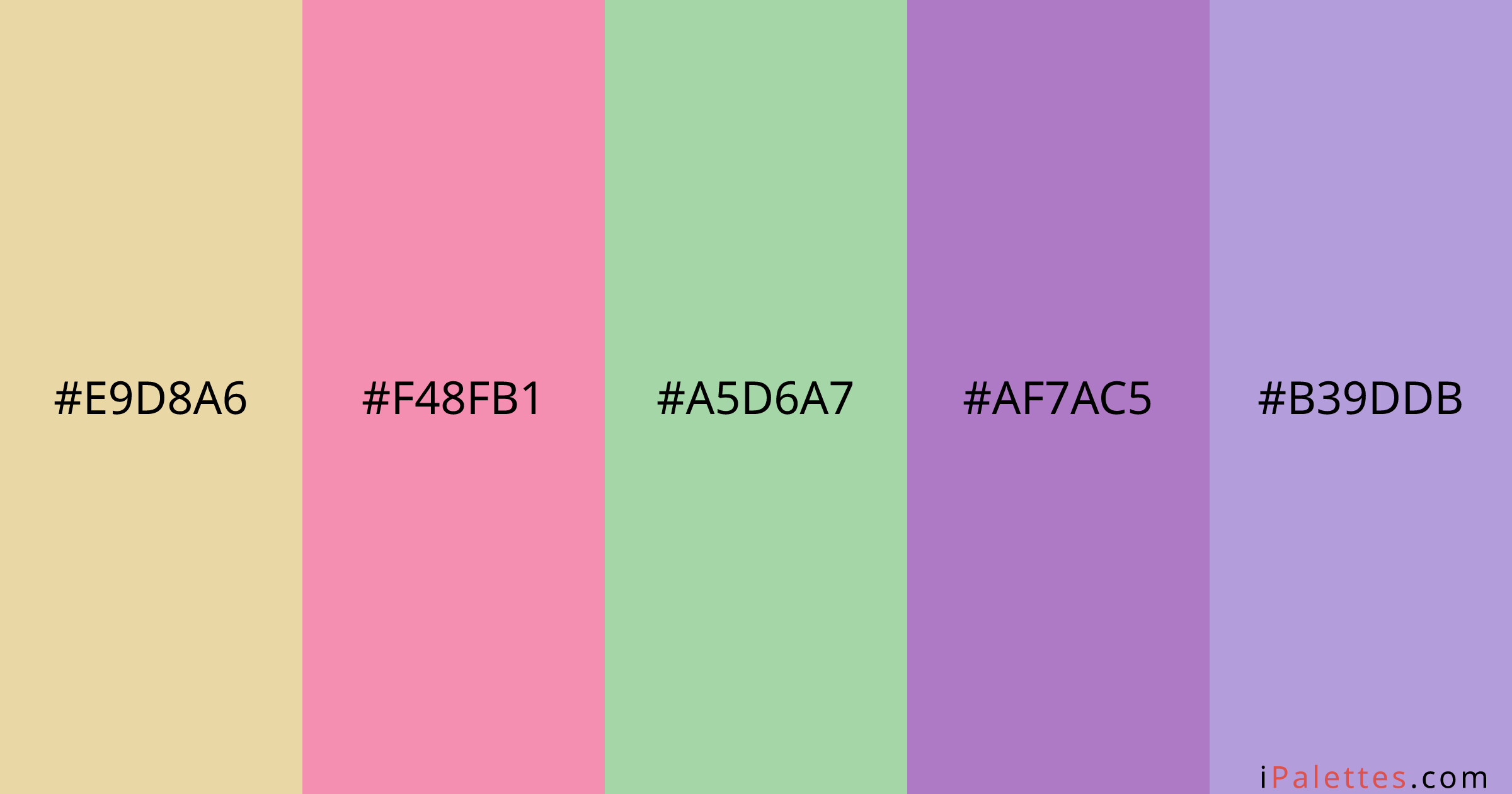 Pairing Color Palette and colors #e9d8a6 #f48fb1 #a5d6a7 #af7ac5 # ...
