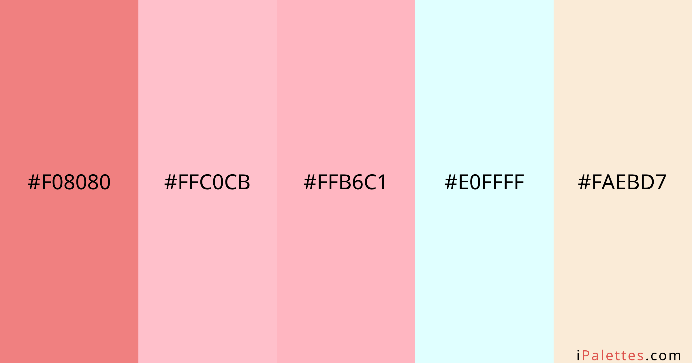 Baby pink Color Palette and colors #f08080 #ffc0cb #ffb6c1 #e0ffff # ...
