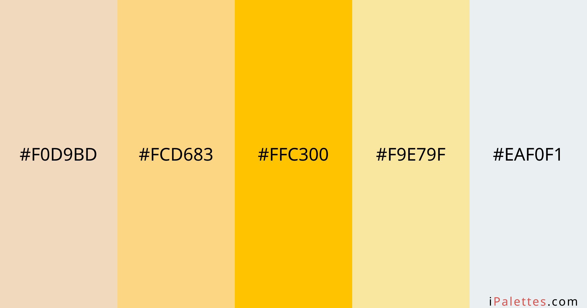 Dawn Color Palette and colors #f0d9bd #fcd683 #ffc300 #f9e79f #eaf0f1 ...