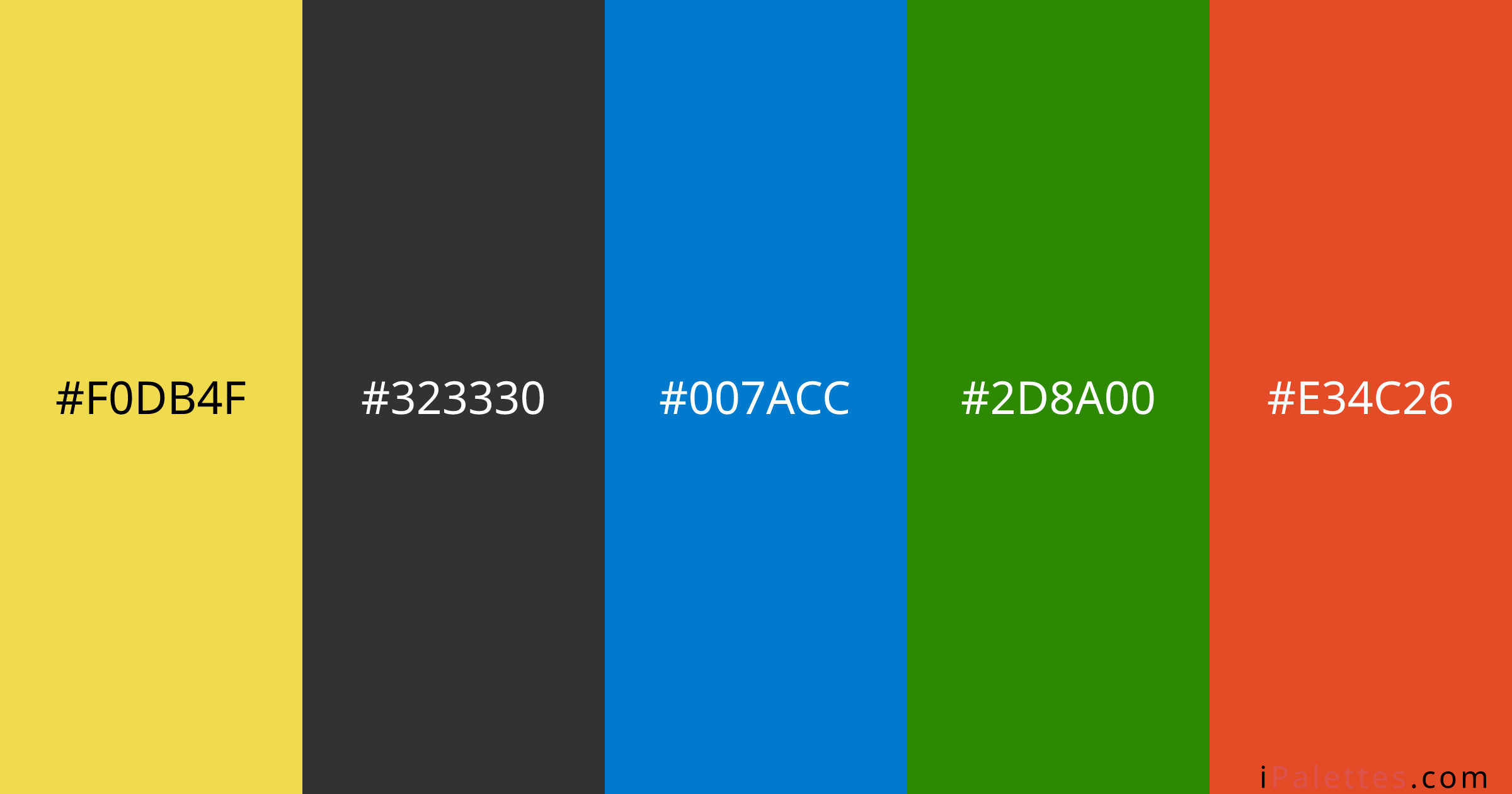 Javascript Color Palette and colors #f0db4f #323330 #007acc #2d8a00 # ...