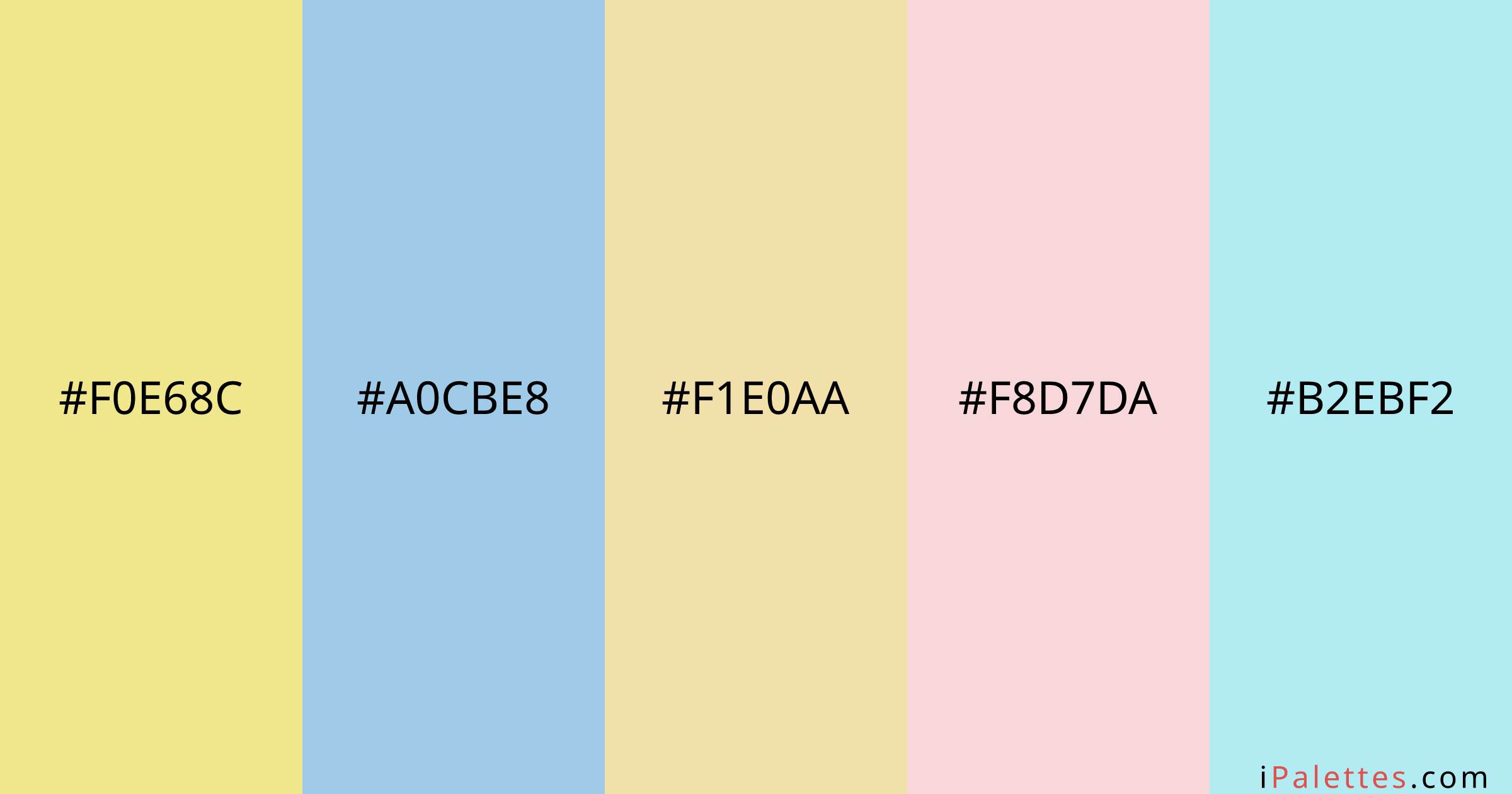 Pastel Color Palette and colors #f0e68c #a0cbe8 #f1e0aa #f8d7da #b2ebf2 ...