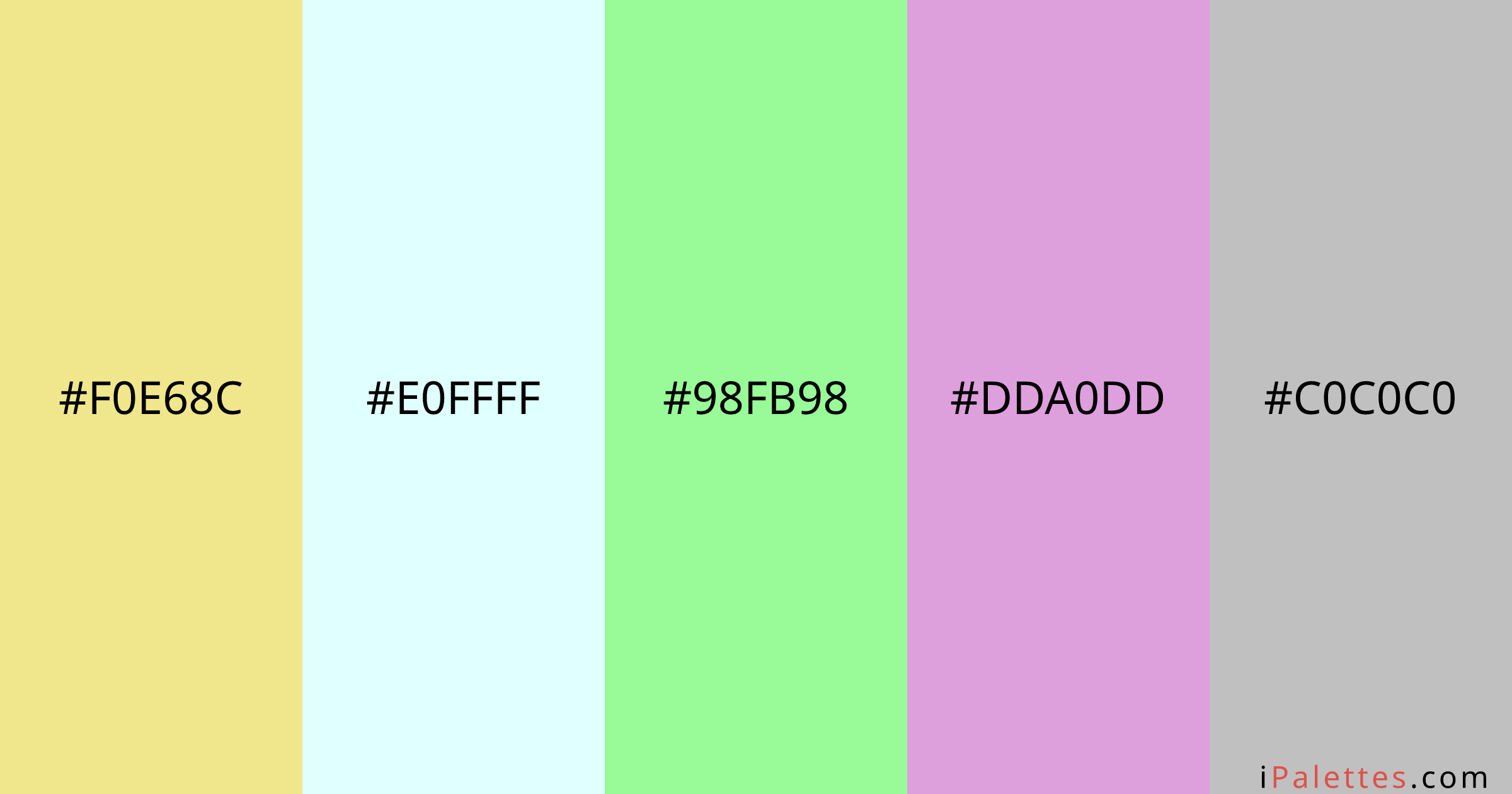 Feminine homemaker Color Palette and colors #f0e68c #e0ffff #98fb98 # ...