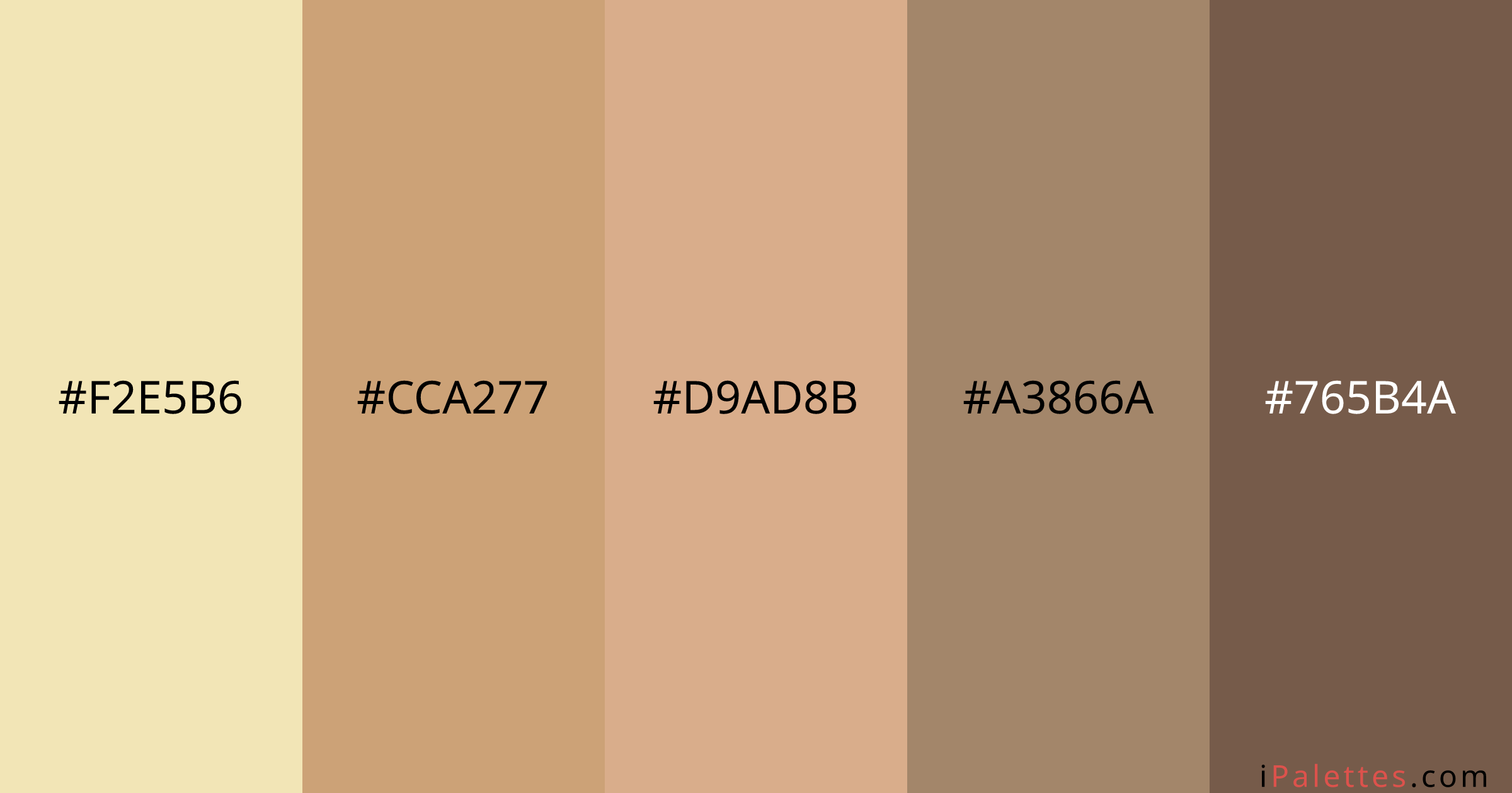 Dune Color Palette and colors #f2e5b6 #cca277 #d9ad8b #a3866a #765b4a ...