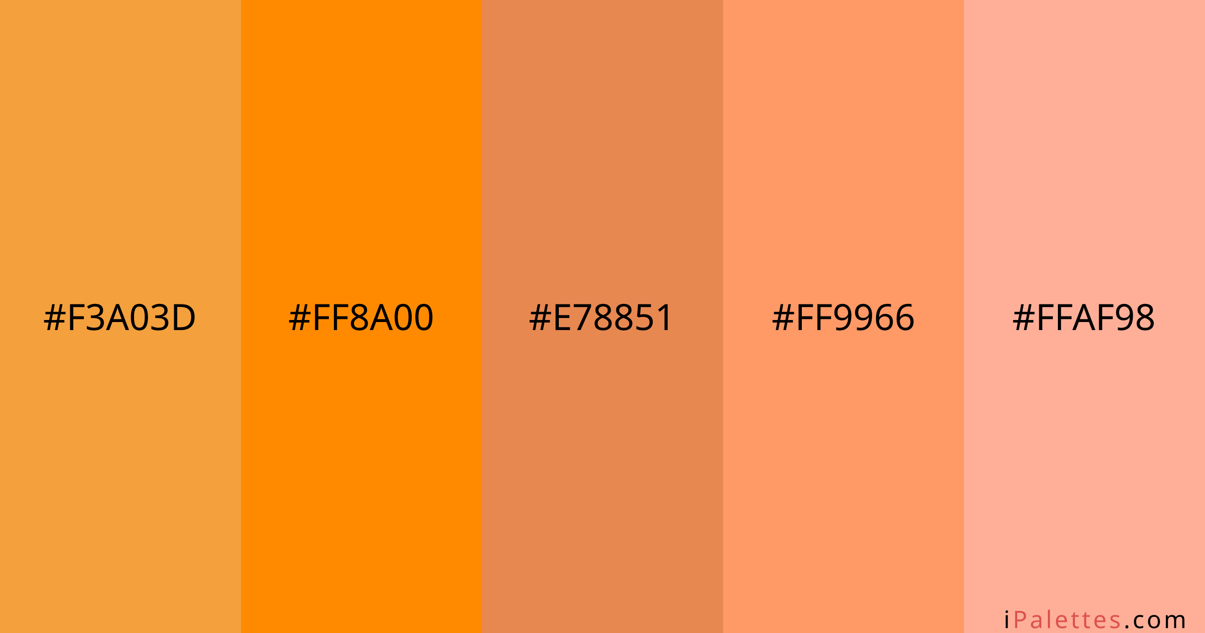 Sundown Color Palette and colors #f3a03d #ff8a00 #e78851 #ff9966 # ...