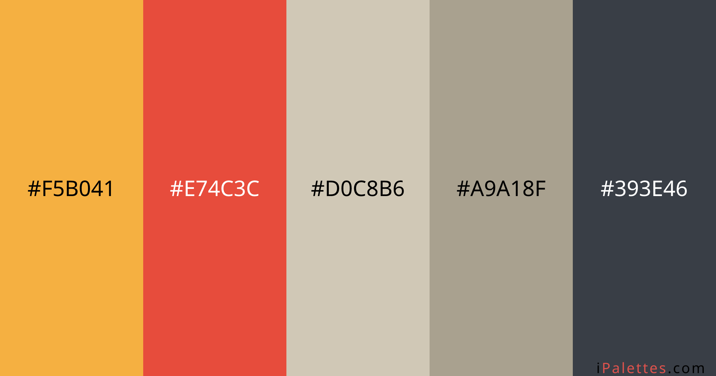 宠物猫 Color Palette and colors #f5b041 #e74c3c #d0c8b6 #a9a18f #393e46 ...