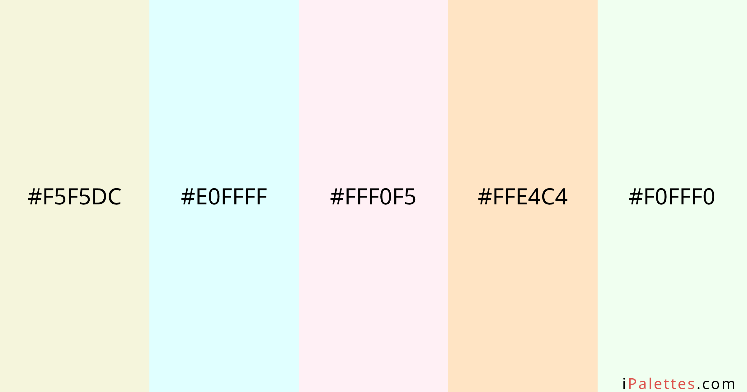 Pure Vanilla Color Palette and colors #f5f5dc #e0ffff #fff0f5 #ffe4c4 # ...