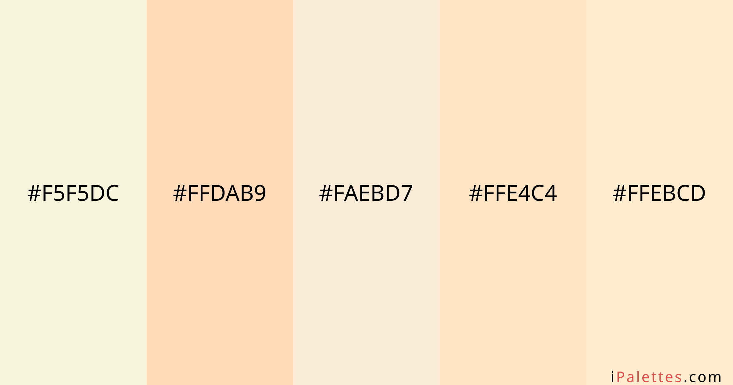 Comfortable Color Palette and colors #f5f5dc #ffdab9 #faebd7 #ffe4c4 # ...