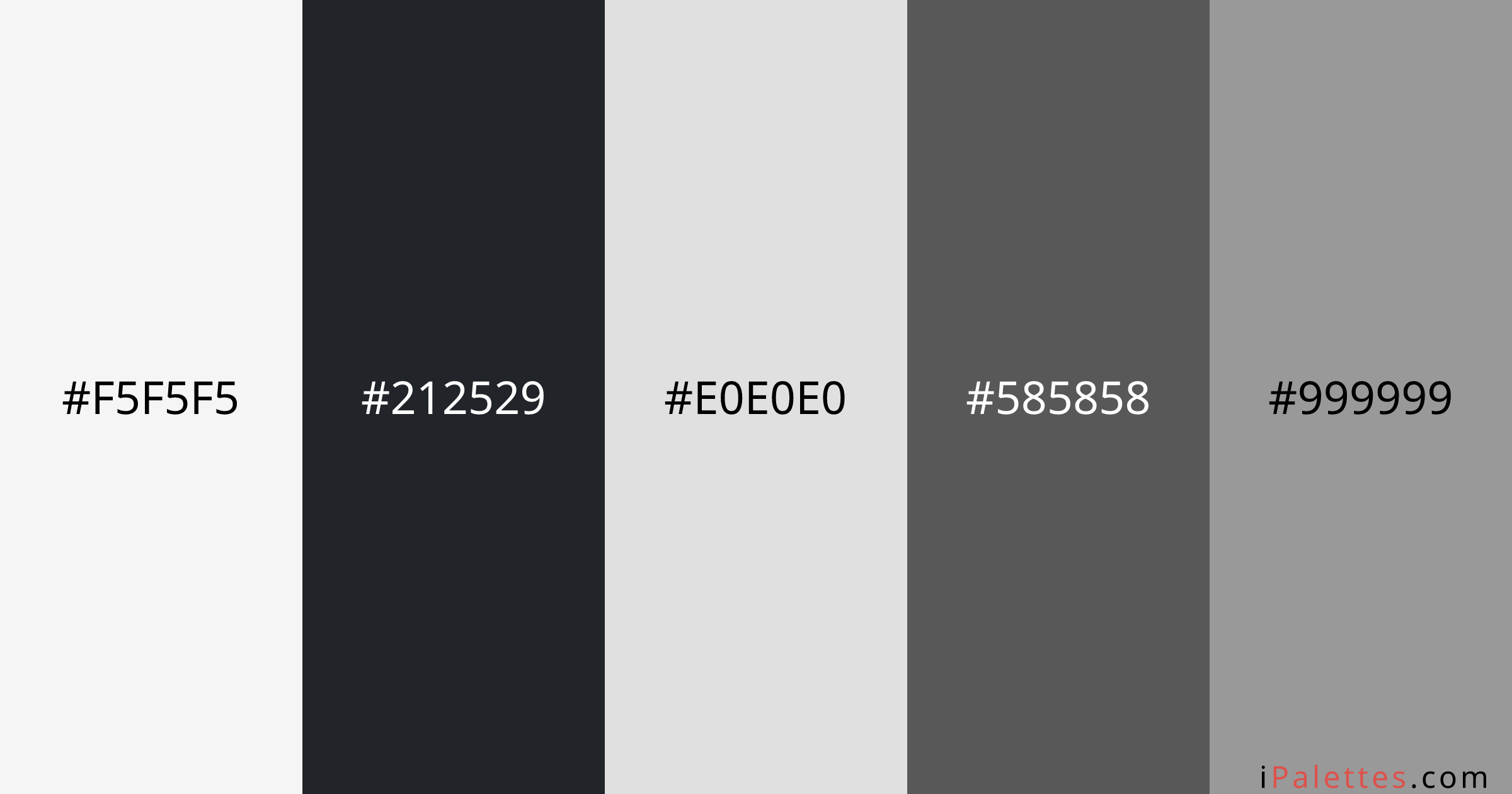 Minimalist Color Palette and colors #f5f5f5 #212529 #e0e0e0 #585858 ...
