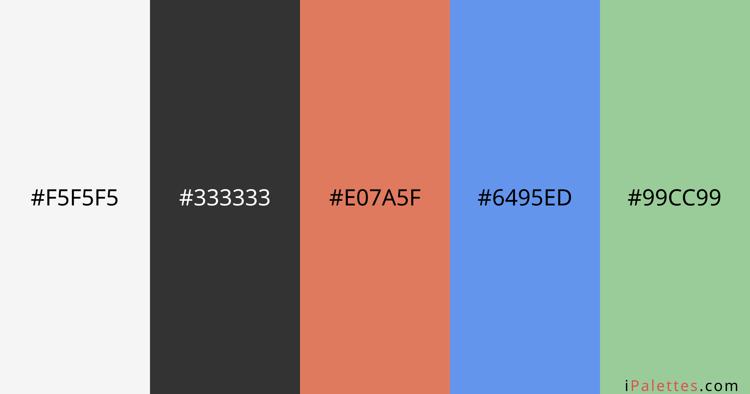 Minimalist Color Palette and colors #f5f5f5 #333333 #e07a5f #6495ed ...