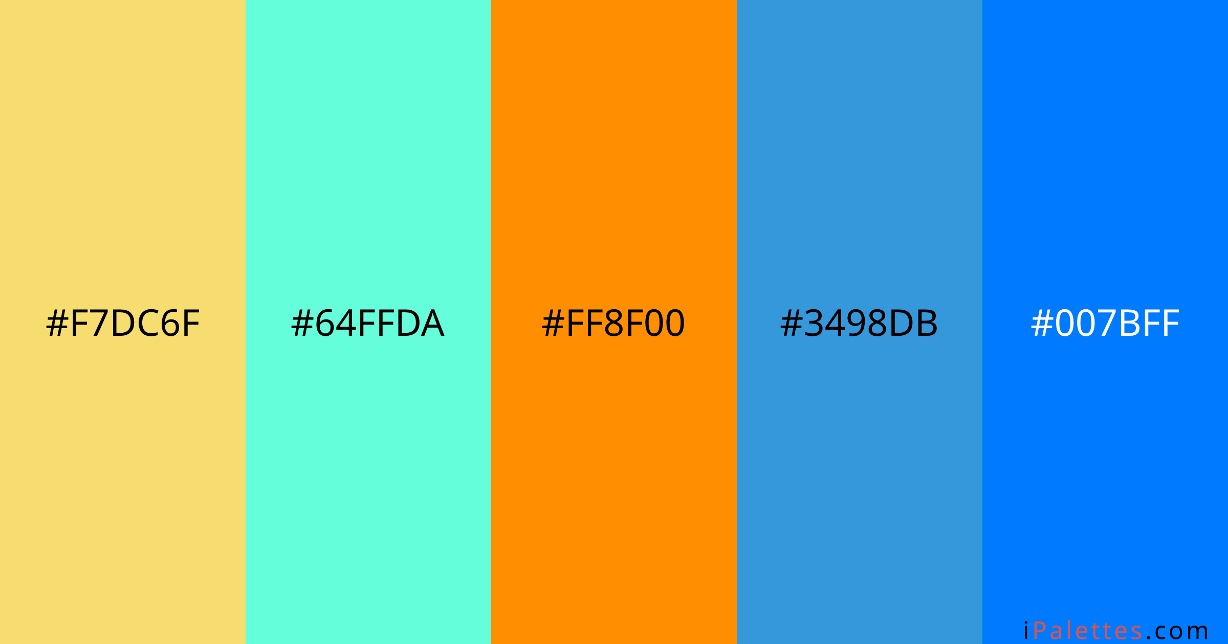 Youth Color Palette and colors #f7dc6f #64ffda #ff8f00 #3498db #007bff ...