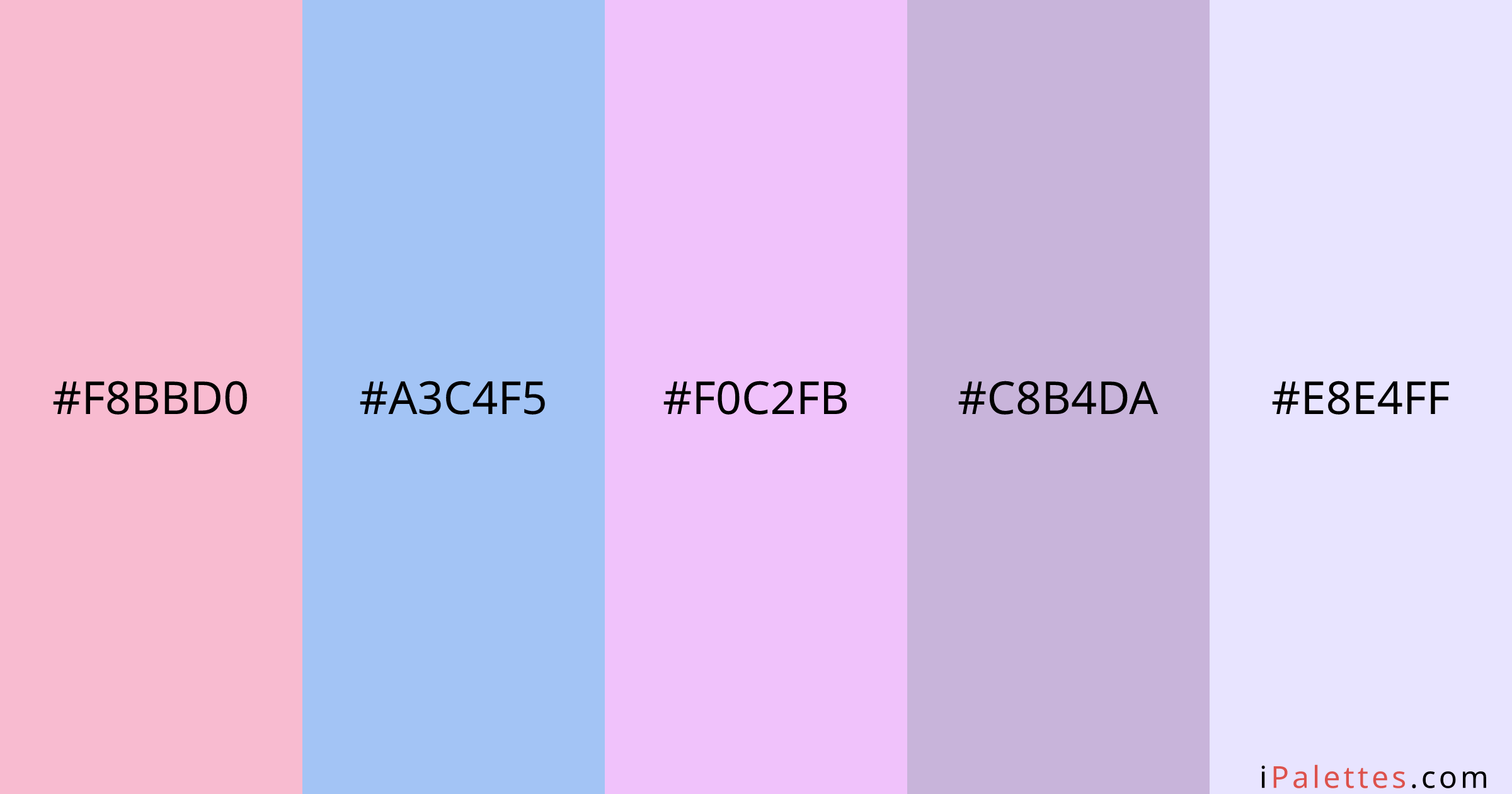 Pink blue Color Palette and colors #f8bbd0 #a3c4f5 #f0c2fb #c8b4da # ...
