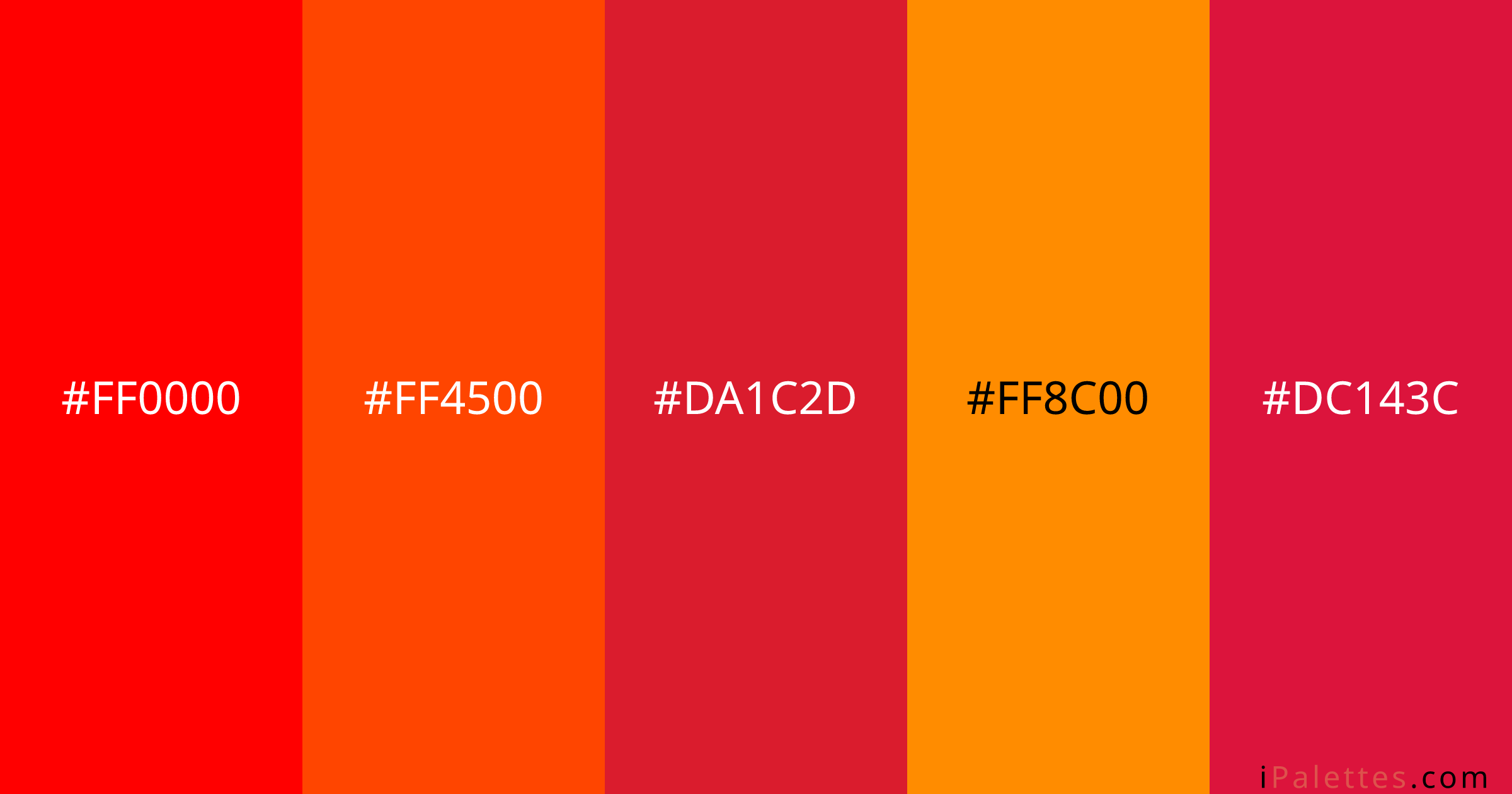 Red Color Palette and colors #ff0000 #ff4500 #da1c2d #ff8c00 #dc143c ...