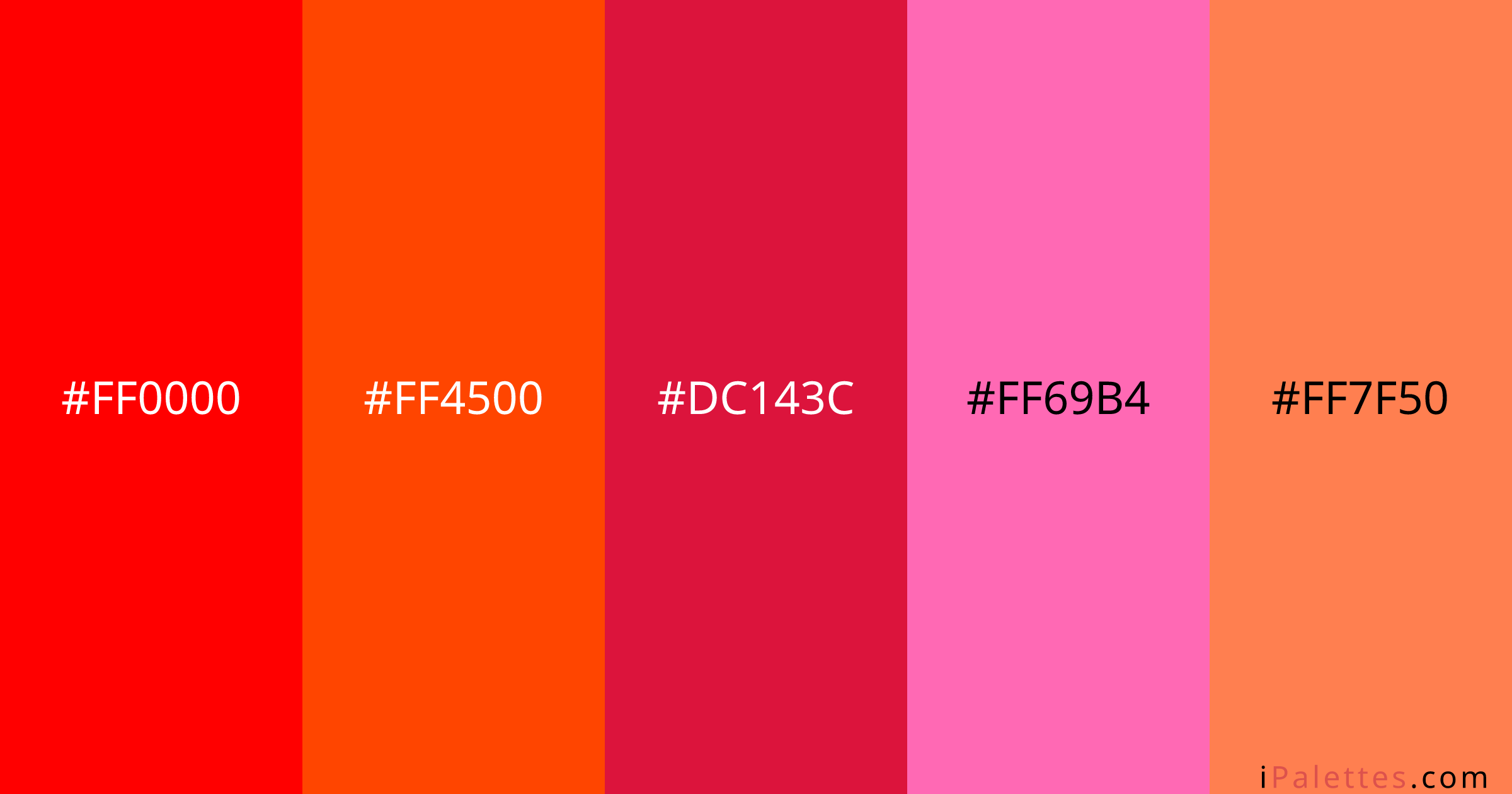 Red Color Palette and colors #ff0000 #ff4500 #dc143c #ff69b4 #ff7f50 ...