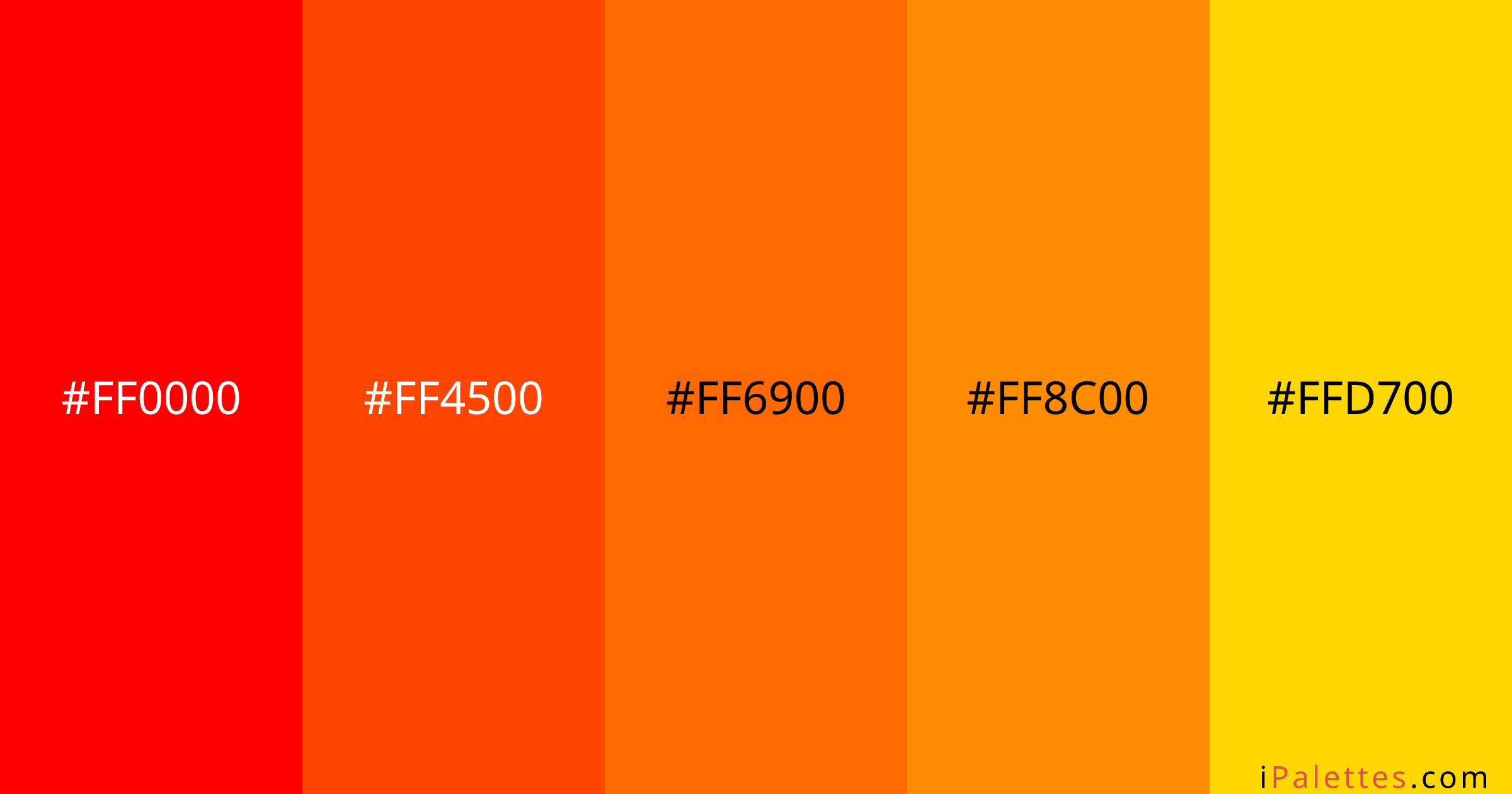 Red Color Palette and colors #ff0000 #ff4500 #ff6900 #ff8c00 #ffd700 ...