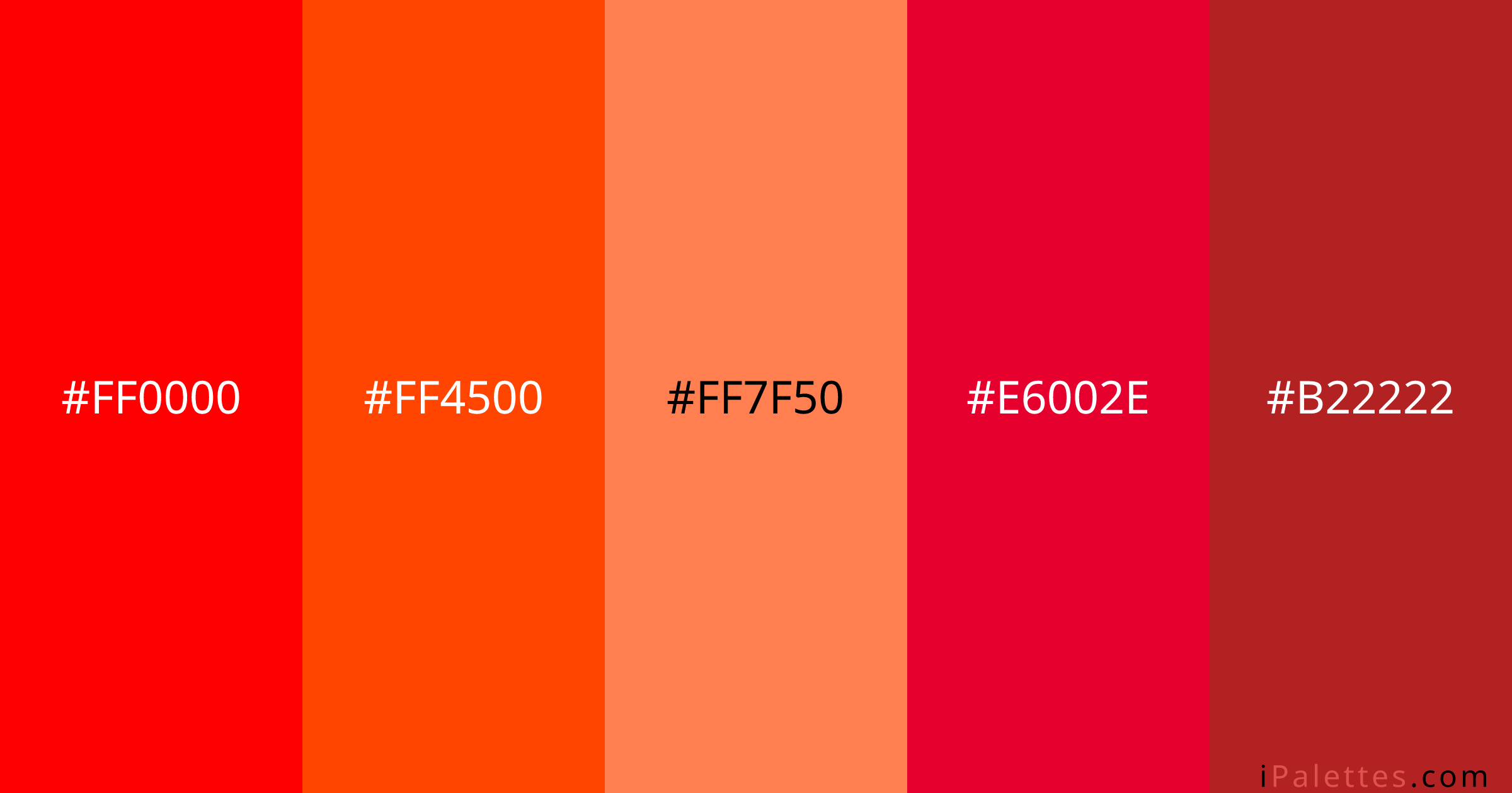 Red Color Palette and colors #ff0000 #ff4500 #ff7f50 #e6002e #b22222 ...
