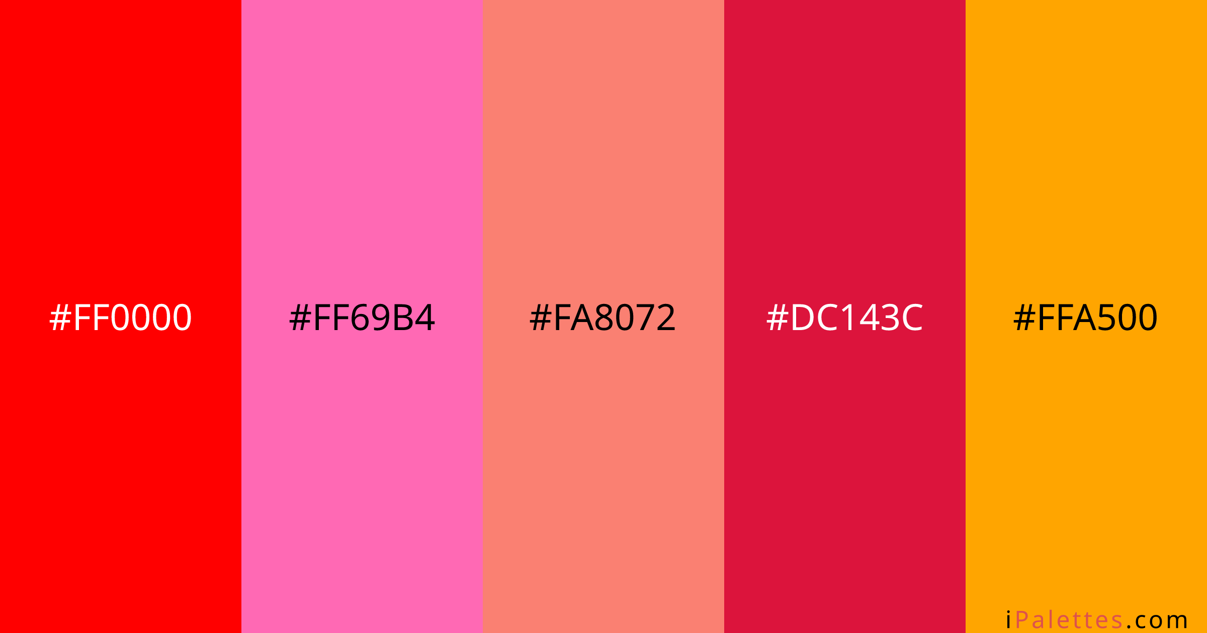 红 Color Palette and colors #ff0000 #ff69b4 #fa8072 #dc143c #ffa500 ...