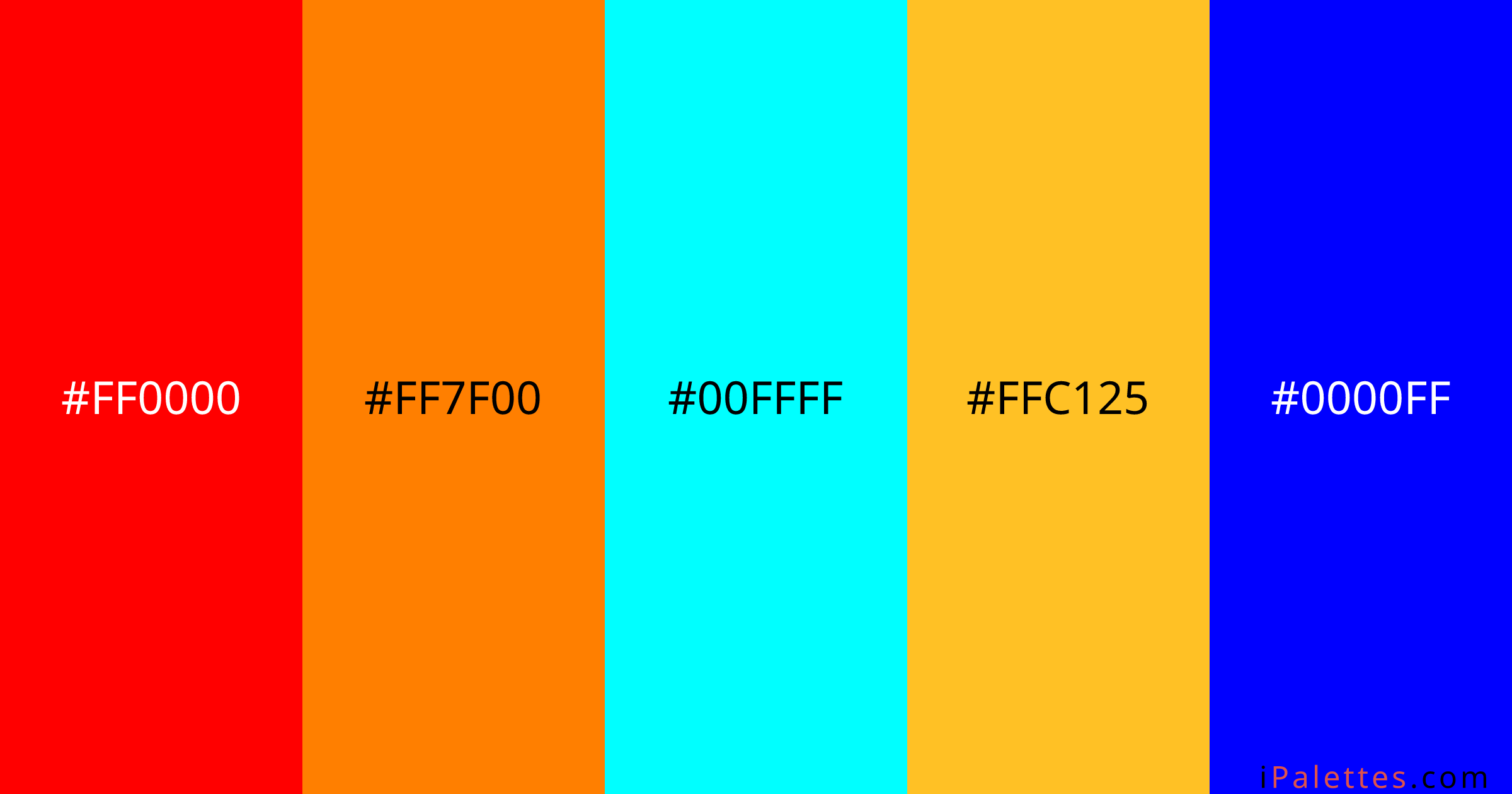 Neon Barbarian Color Palette and colors #ff0000 #ff7f00 #00ffff #ffc125 ...