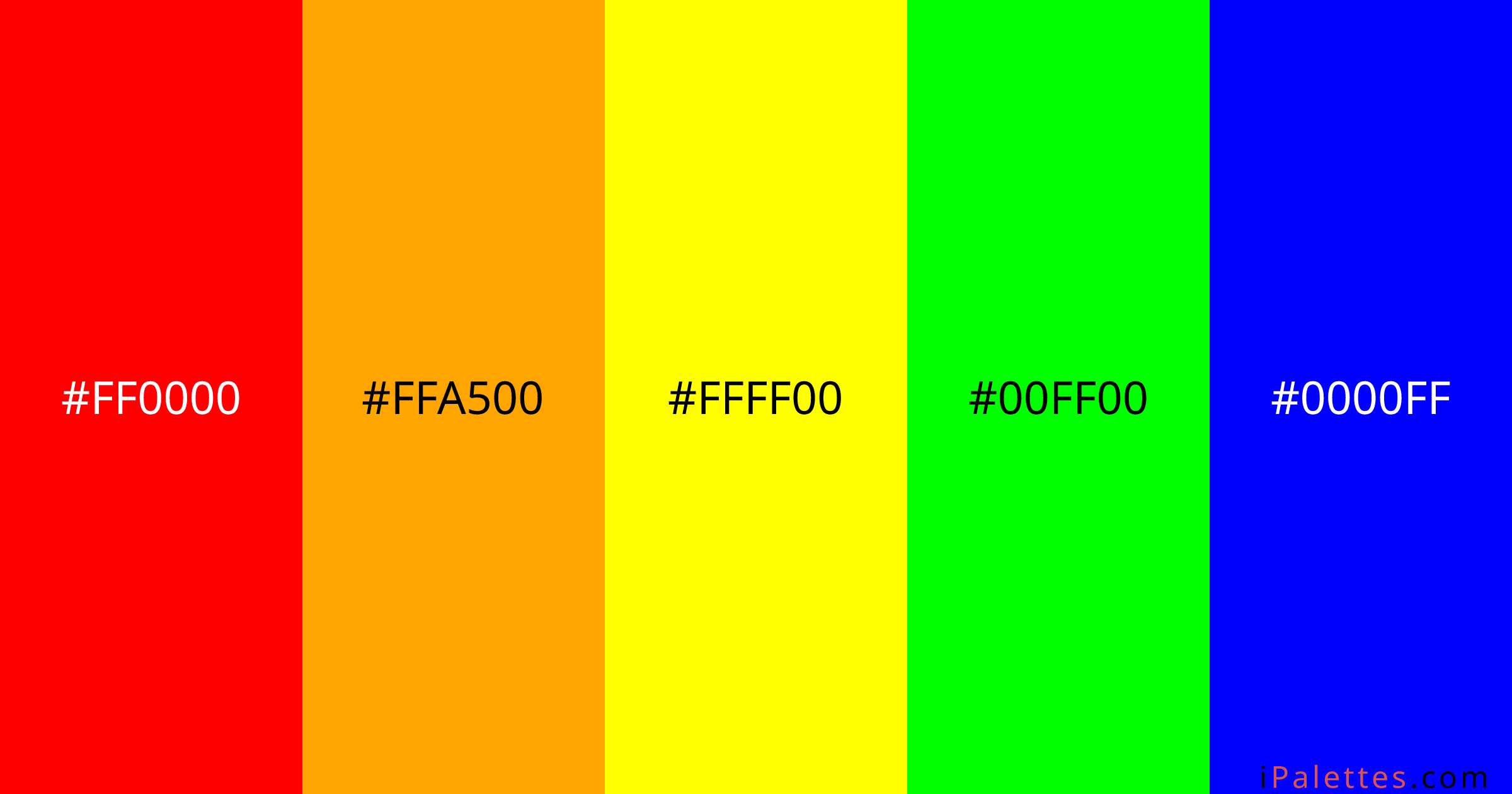 Rainbow Color Palette and colors #ff0000 #ffa500 #ffff00 #00ff00 ...