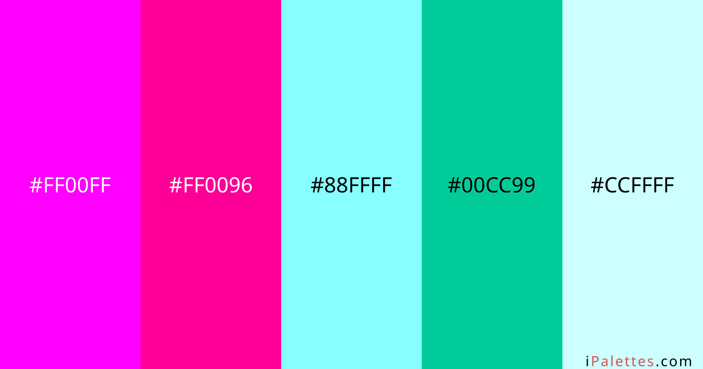 Magenta and teal Color Palette and colors #ff00ff #ff0096 #88ffff ...