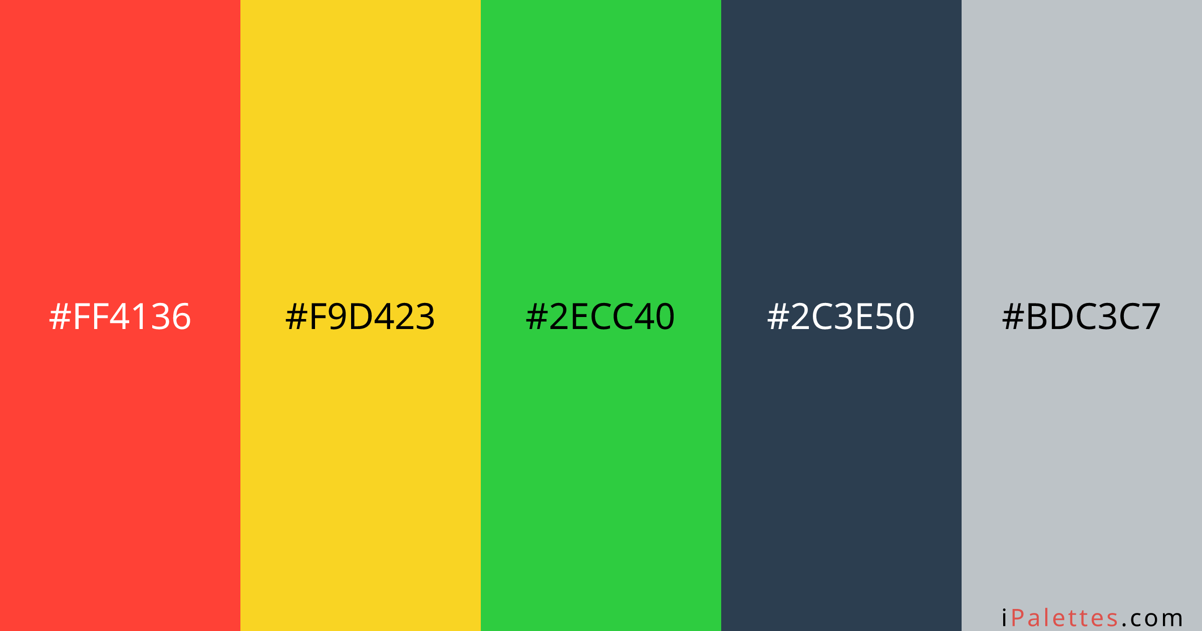 Glitch Color Palette and colors #ff4136 #f9d423 #2ecc40 #2c3e50 #bdc3c7 ...