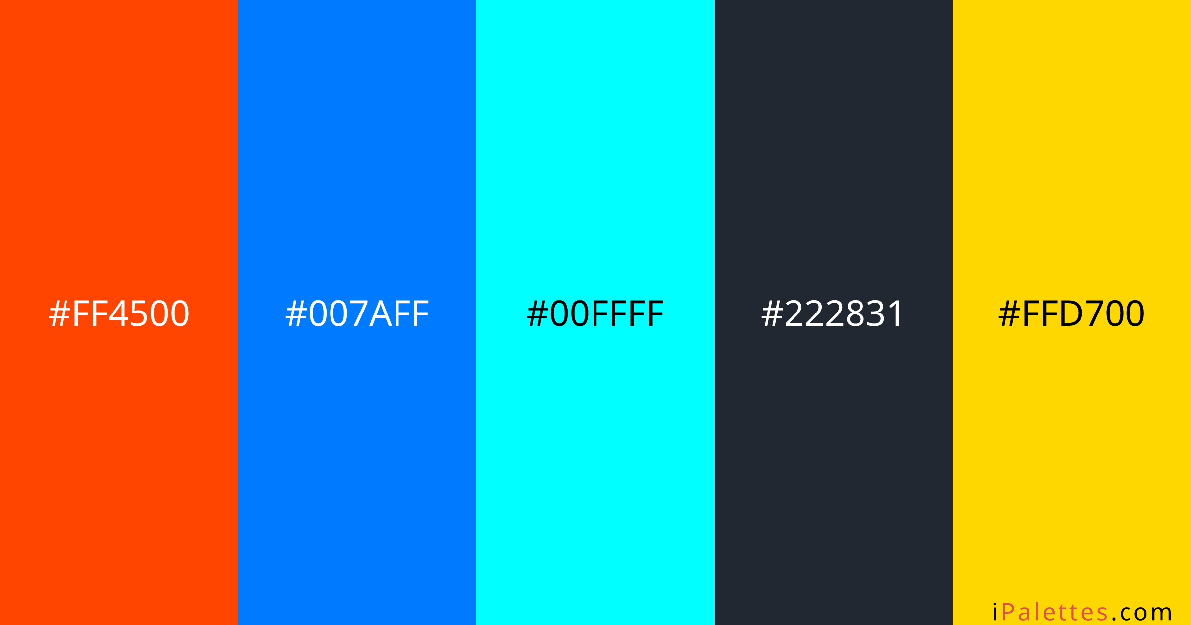 Gaming Color Palette and colors #ff4500 #007aff #00ffff #222831 #ffd700 ...