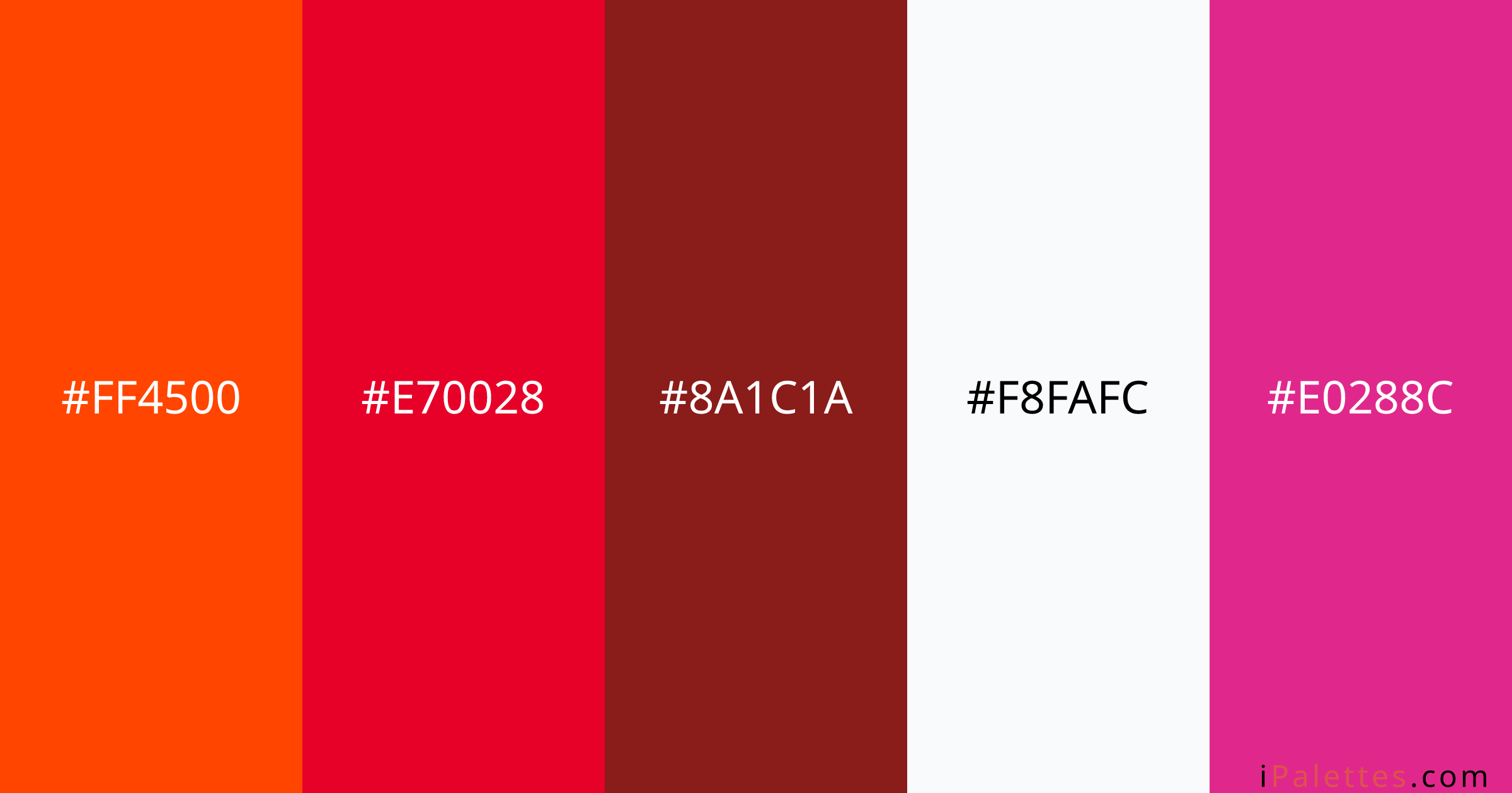 Pornhub theme Color Palette and colors #ff4500 #e70028 #8a1c1a #f8fafc ...