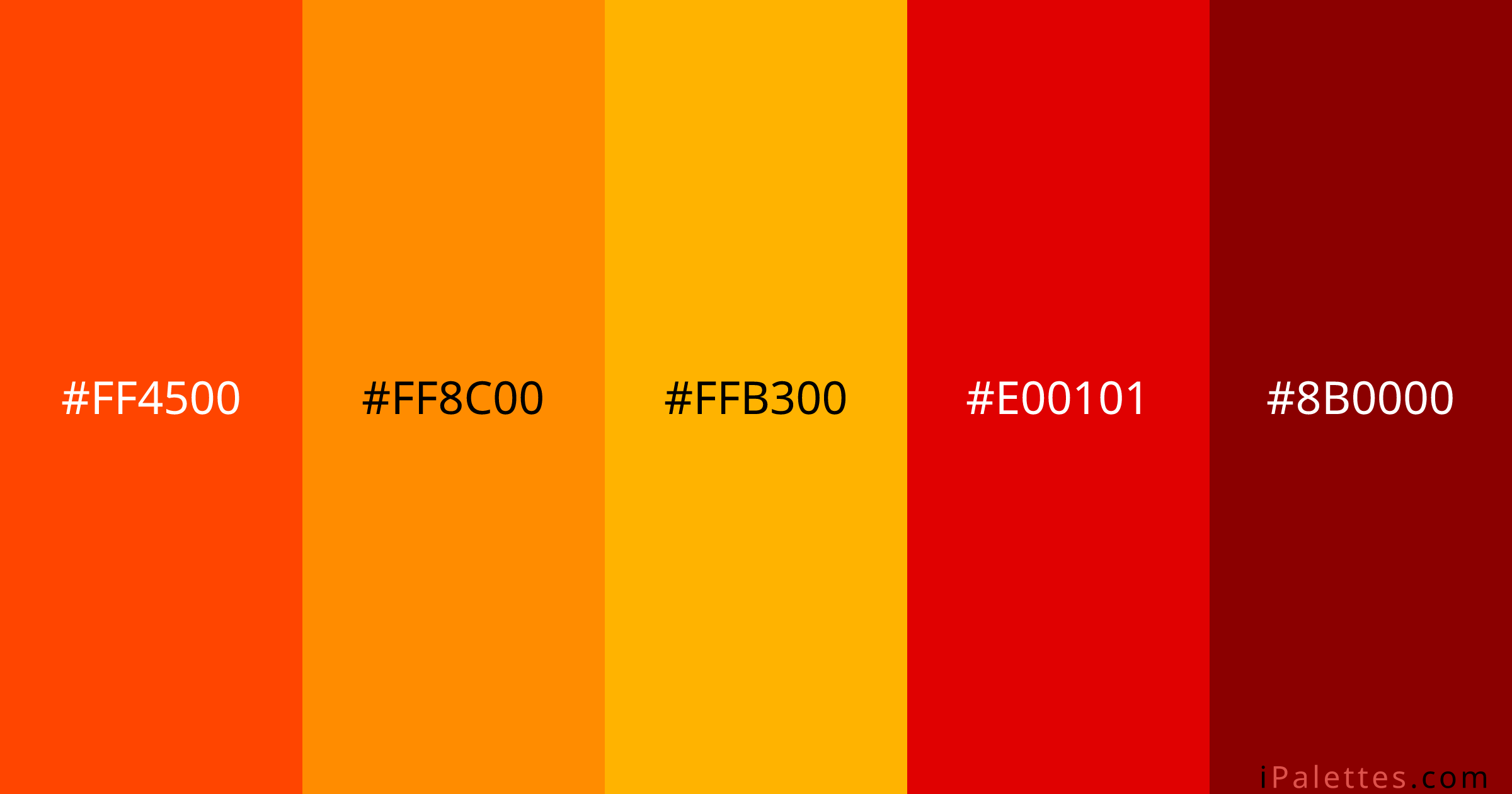 Aggressive Color Palette and colors #ff4500 #ff8c00 #ffb300 #e00101 ...