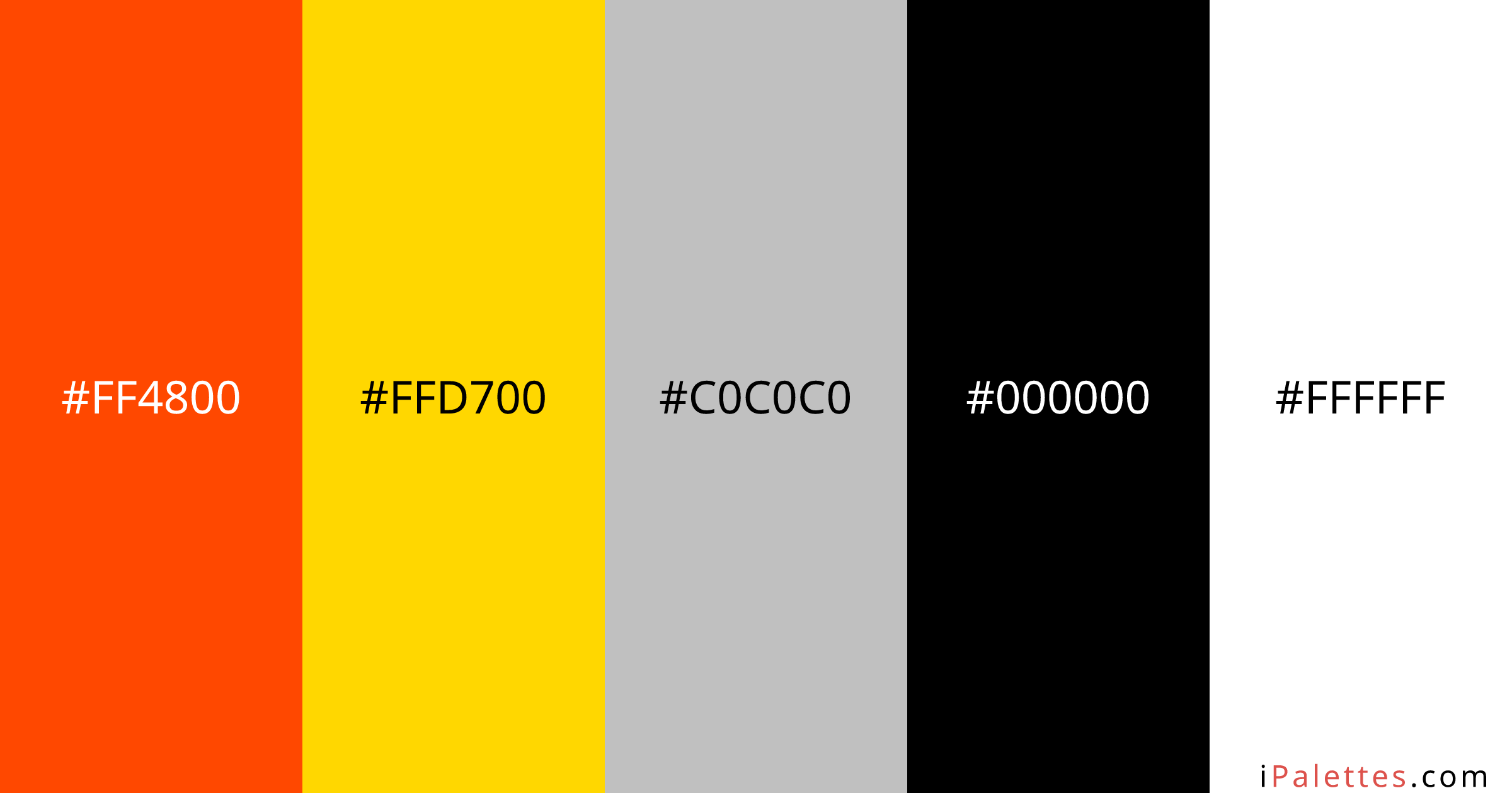 Ferrari Color Palette and colors #ff4800 #ffd700 #c0c0c0 #000000 # ...