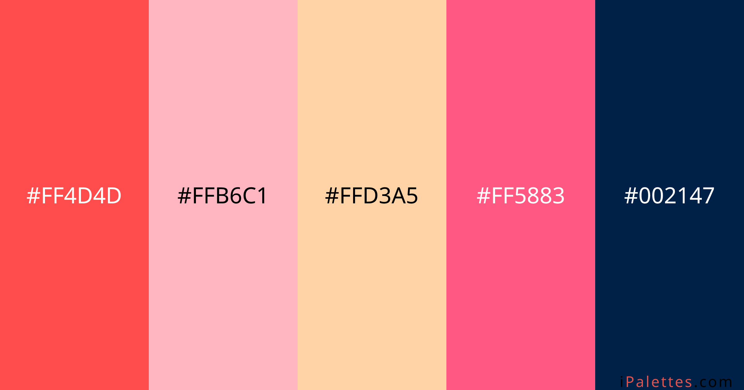 Jinx Color Palette and colors #ff4d4d #ffb6c1 #ffd3a5 #ff5883 #002147 ...