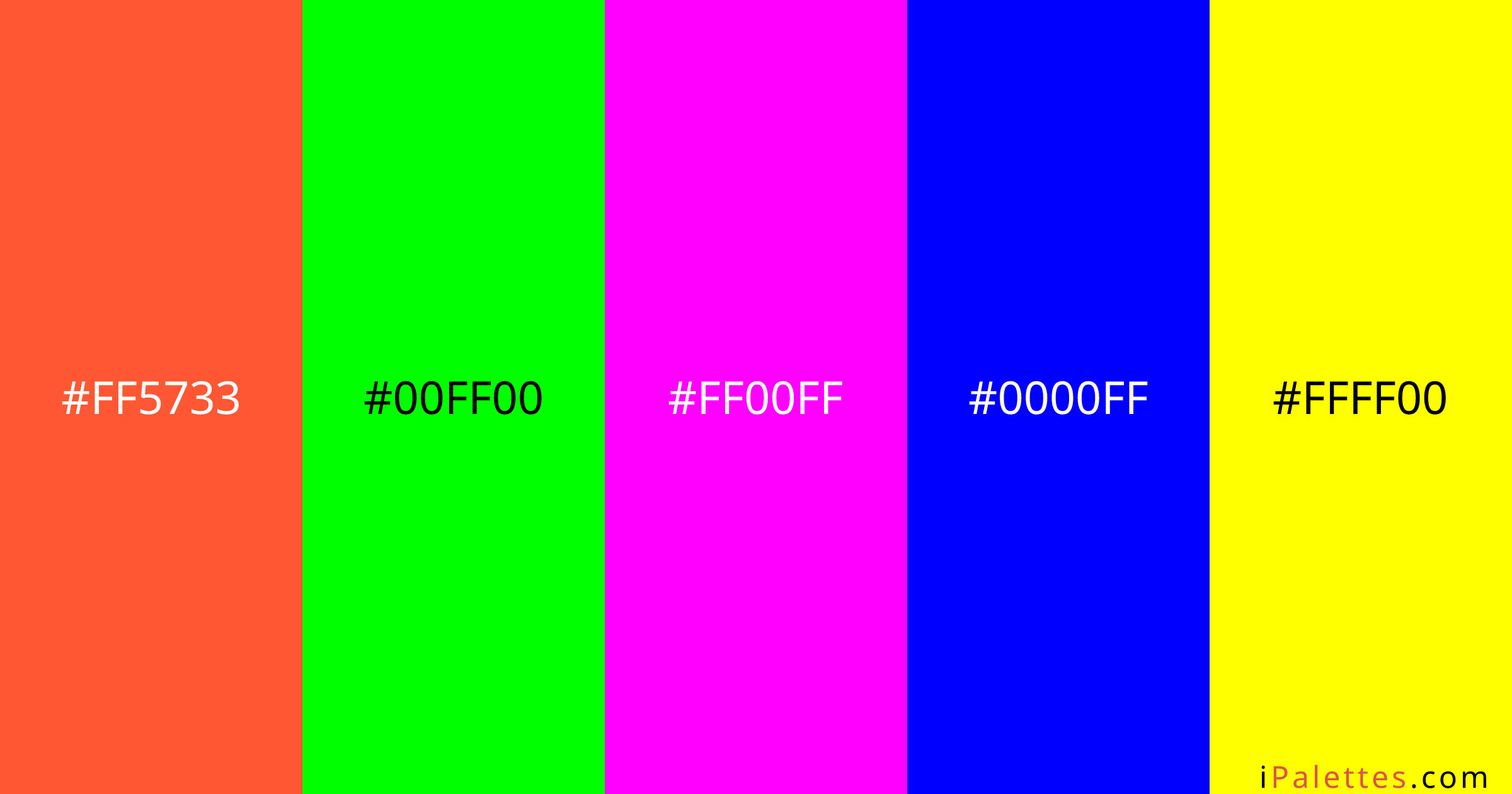 6 colors Color Palette and colors #ff5733 #00ff00 #ff00ff #0000ff # ...