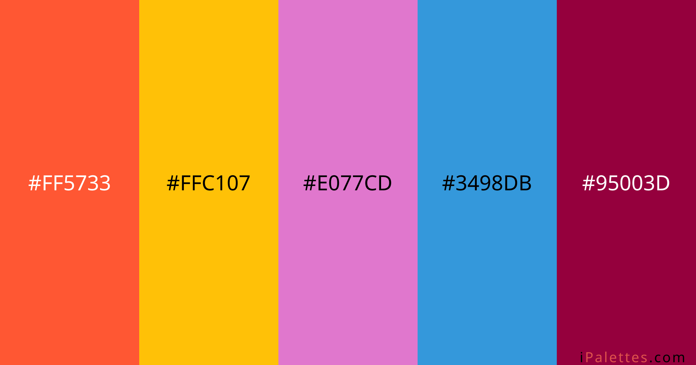 Tinder Color Palette and colors #ff5733 #ffc107 #e077cd #3498db #95003d ...