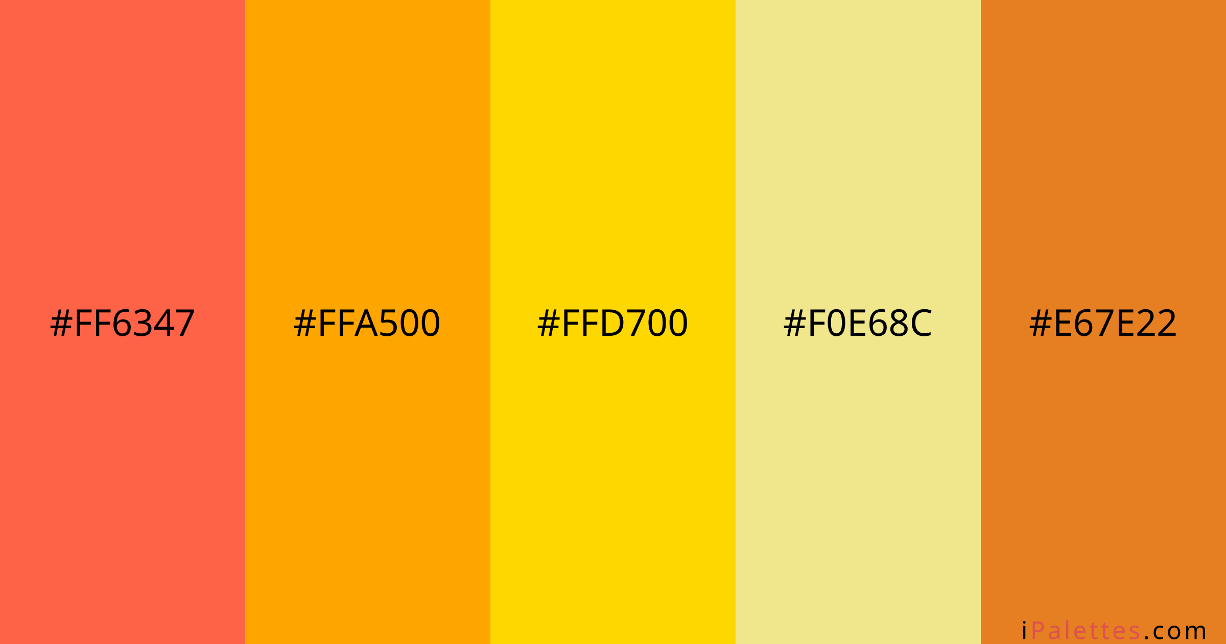 Hot Color Palette and colors #ff6347 #ffa500 #ffd700 #f0e68c #e67e22 ...